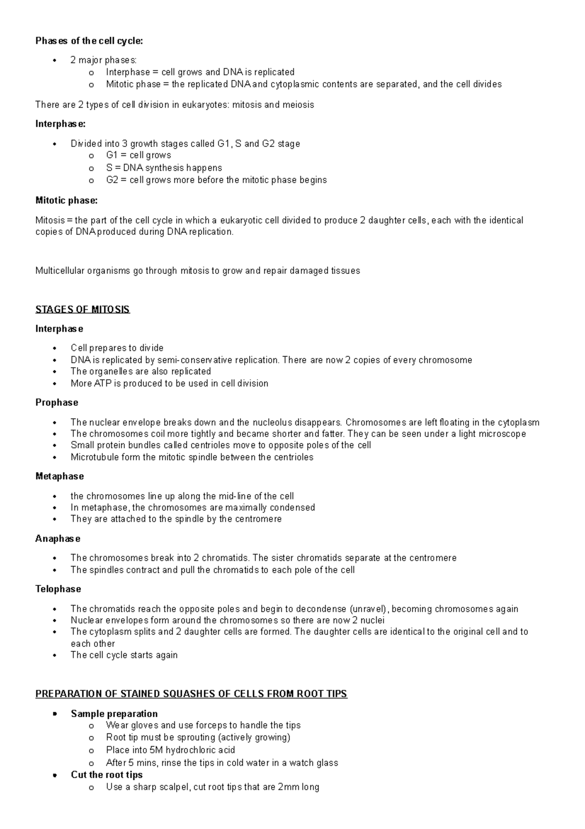 Seneca Notes - Phases of the cell cycle: 2 major phases: o Interphase ...
