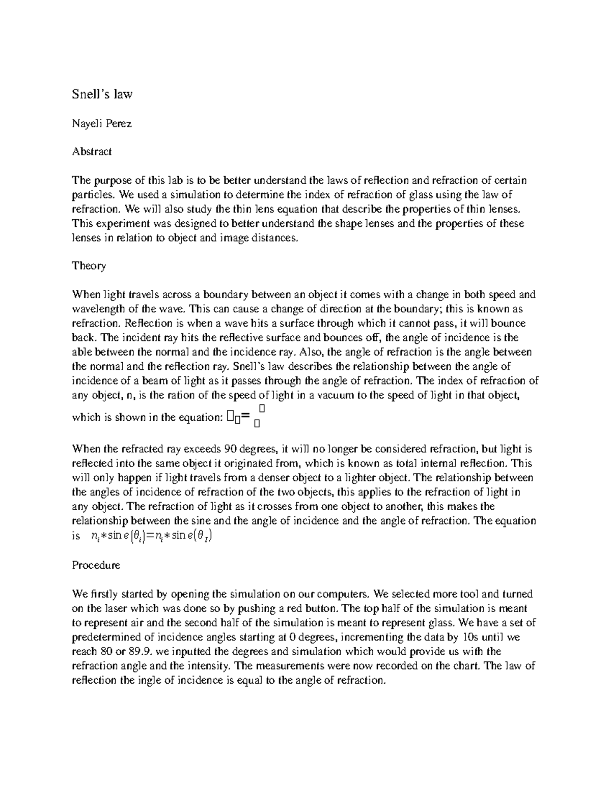 index of refraction/snells law/total internal reflection - Snell’s law ...