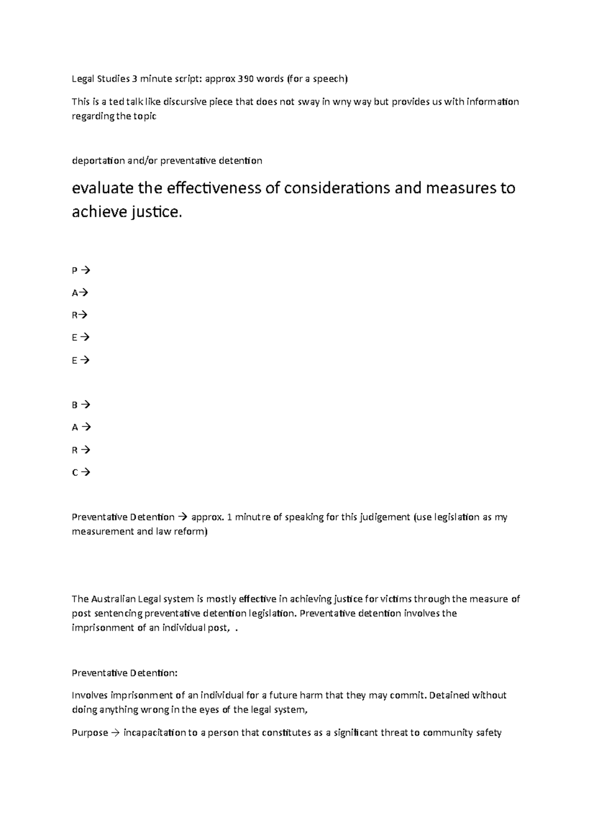 Legal Studies 3 minute script - Legal Studies 3 minute script: approx ...