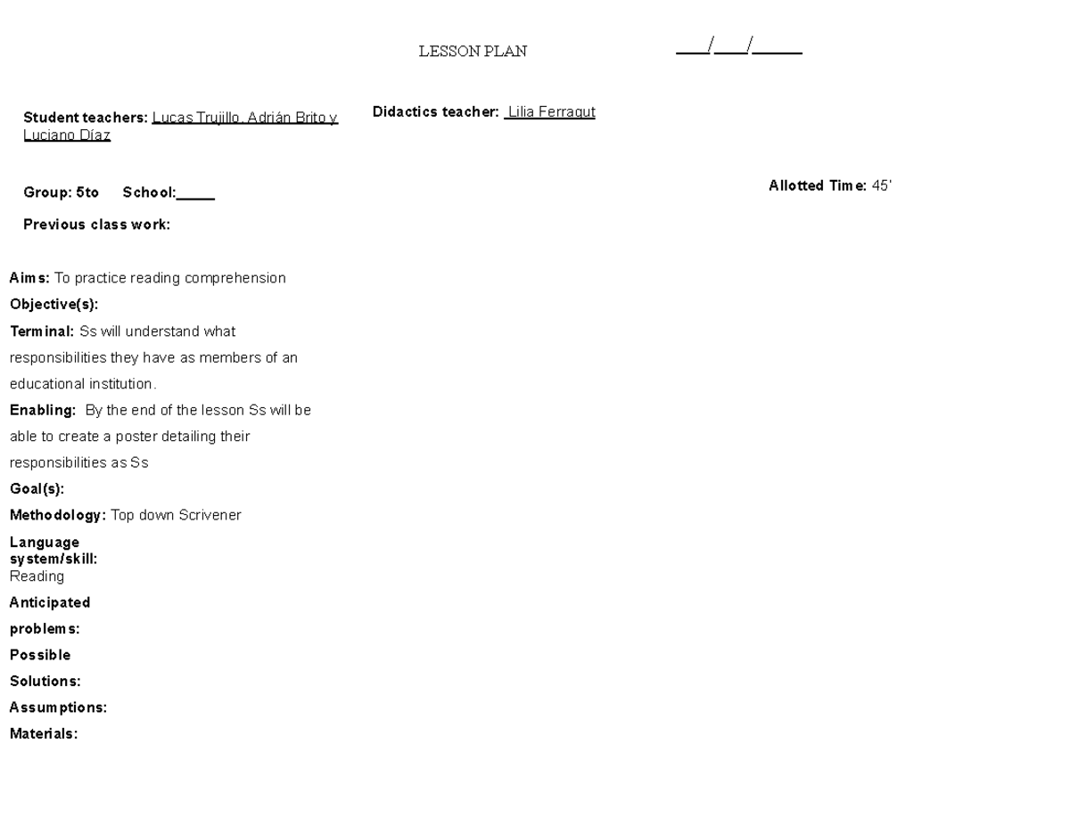 Micro-teaching - Enjoy - LESSON PLAN / / Student teachers: Lucas ...