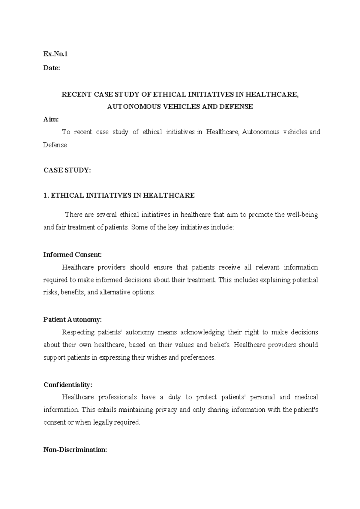 CCS345 Ethics and AI Lab Manual - Ex. Date: RECENT CASE STUDY OF ETHICAL INITIATIVES IN ...