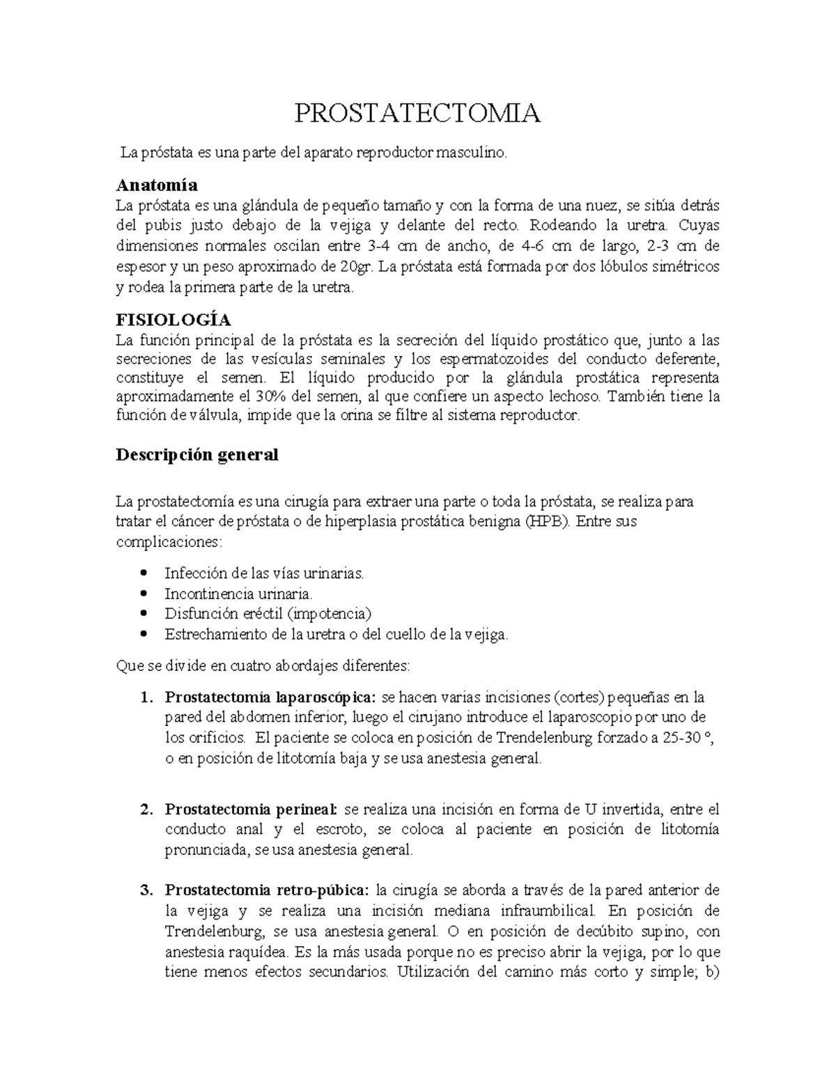 Prostatectomia - Resumen Instrumentos Quirurjicos - PROSTATECTOMIA La ...