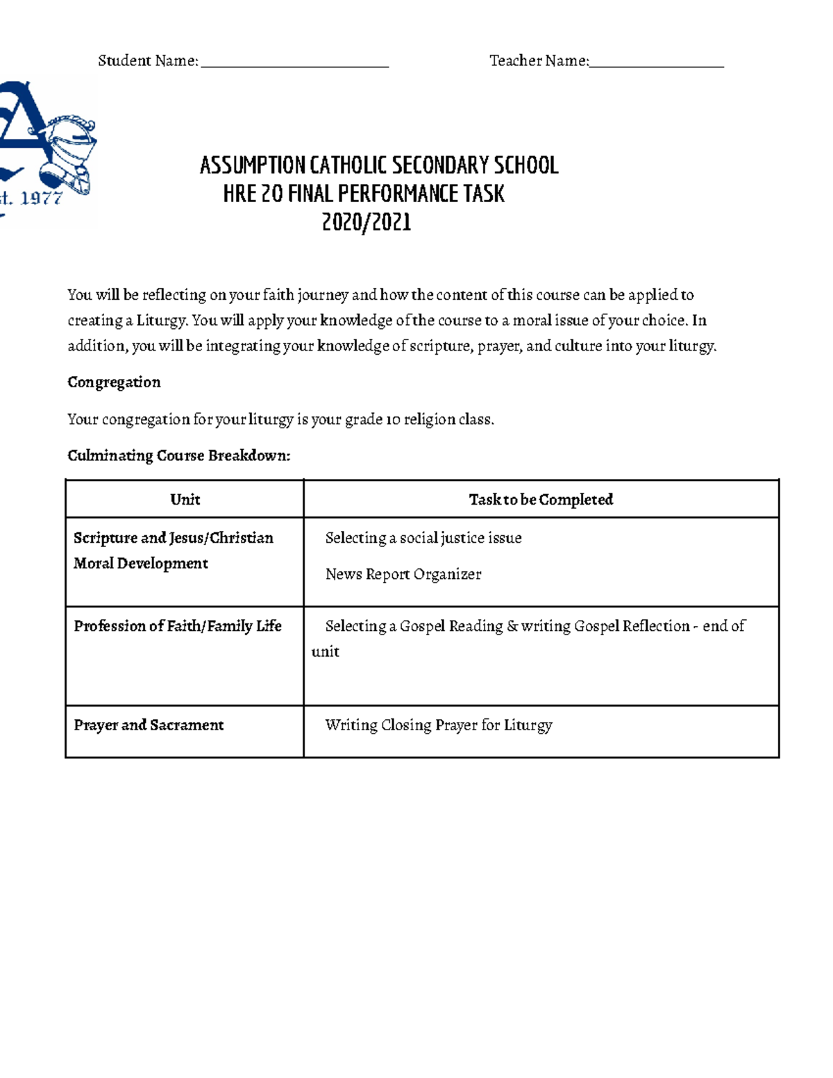 HRE2O Culminating 2021 JUNE - Student Name ...