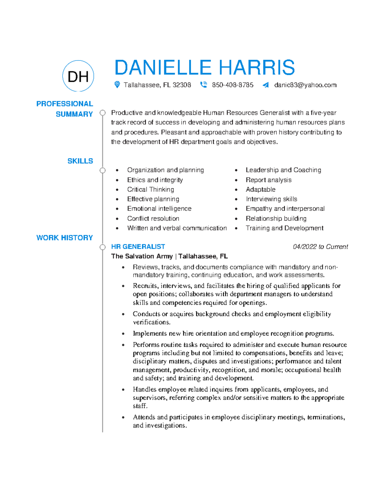 Danielle Harris Resume 100922 - DANIELLE HARRIS Tallahassee, FL 32308 ...