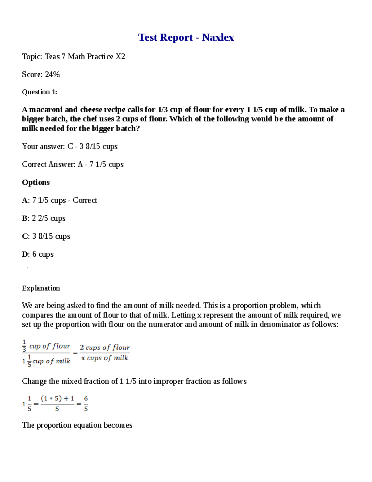 Math Answers X2 - Math X1 Practice Test - Test Report - Naxlex Topic ...