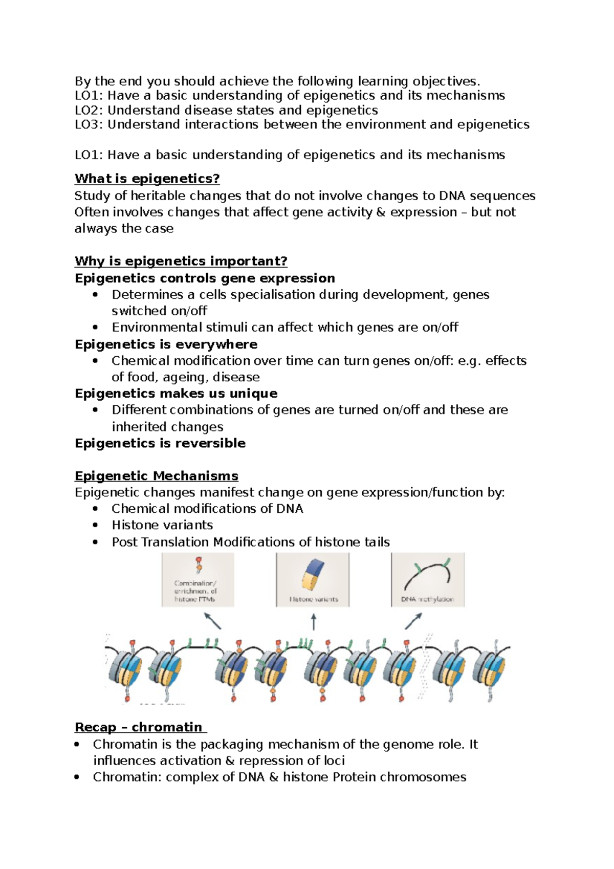 Week 11 Epigenetics - By the end you should achieve the following ...