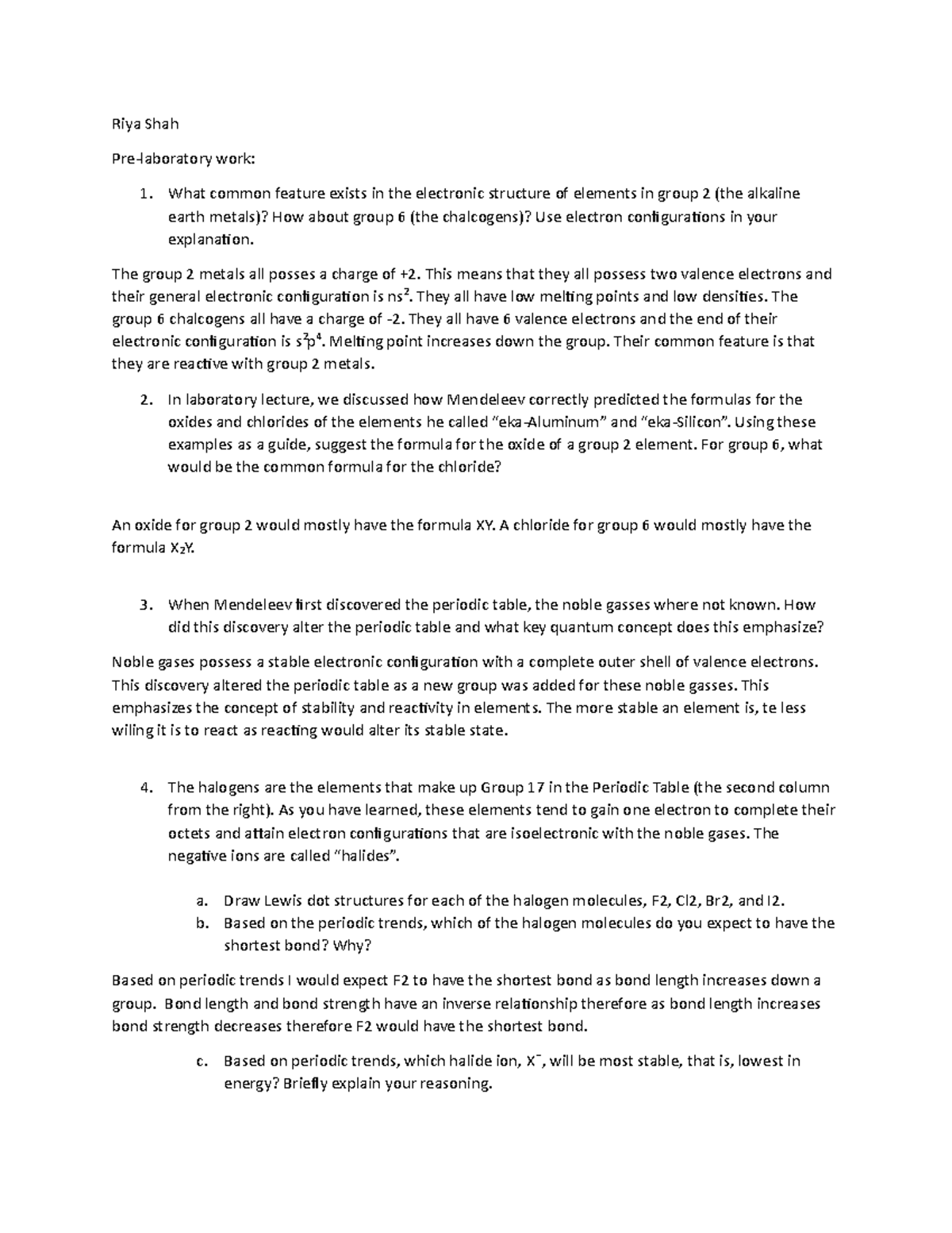 Lab 5 pre lab - Pre Lab Assignment - Riya Shah Pre-laboratory work: What common feature exists ...