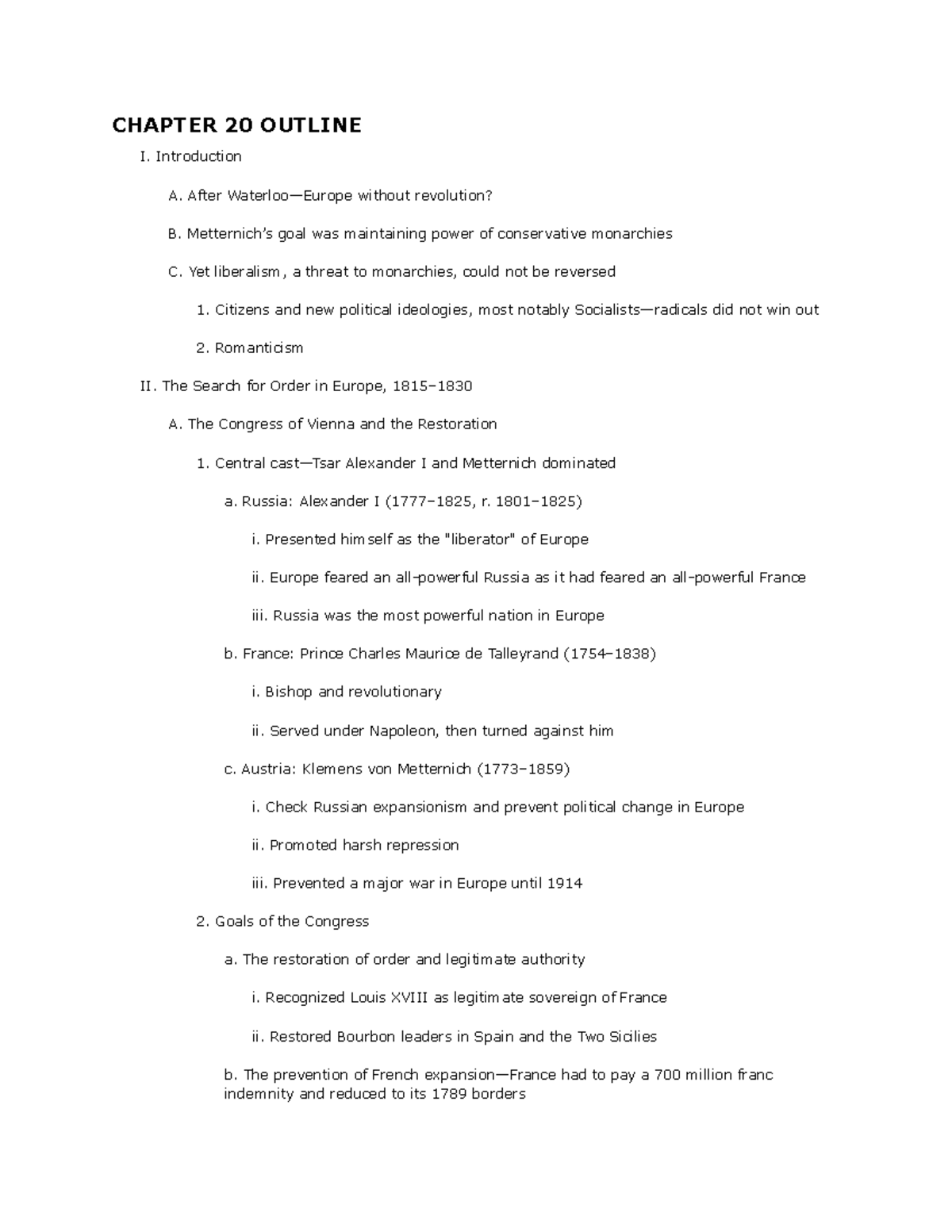 Chapter 20 Outline - CHAPTER 20 OUTLINE I. Introduction A. After ...