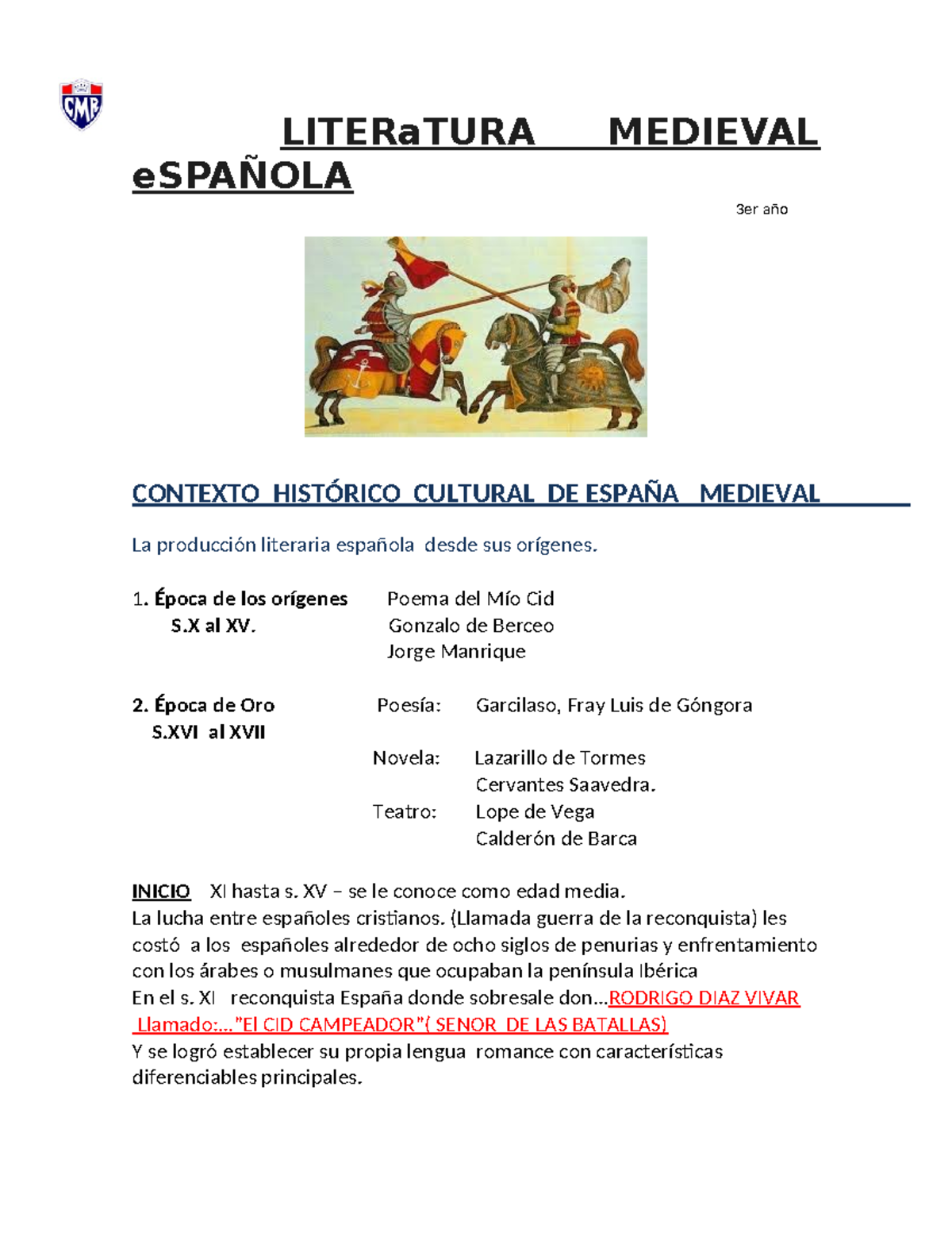 Semana-1.- Literatura Medieval Española - LITERaTURA MEDIEVAL eSPAÑOLA ...