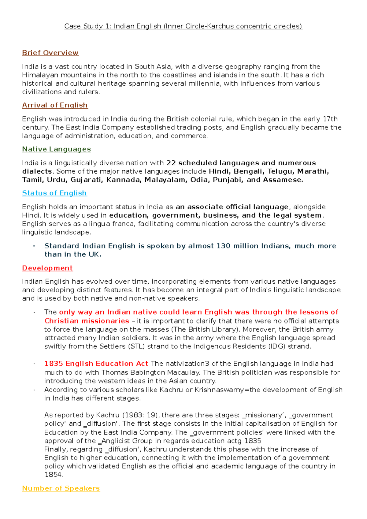World Englishes-CASE Studies - Case Study 1: Indian English (Inner Circle-Karchus concentric ...