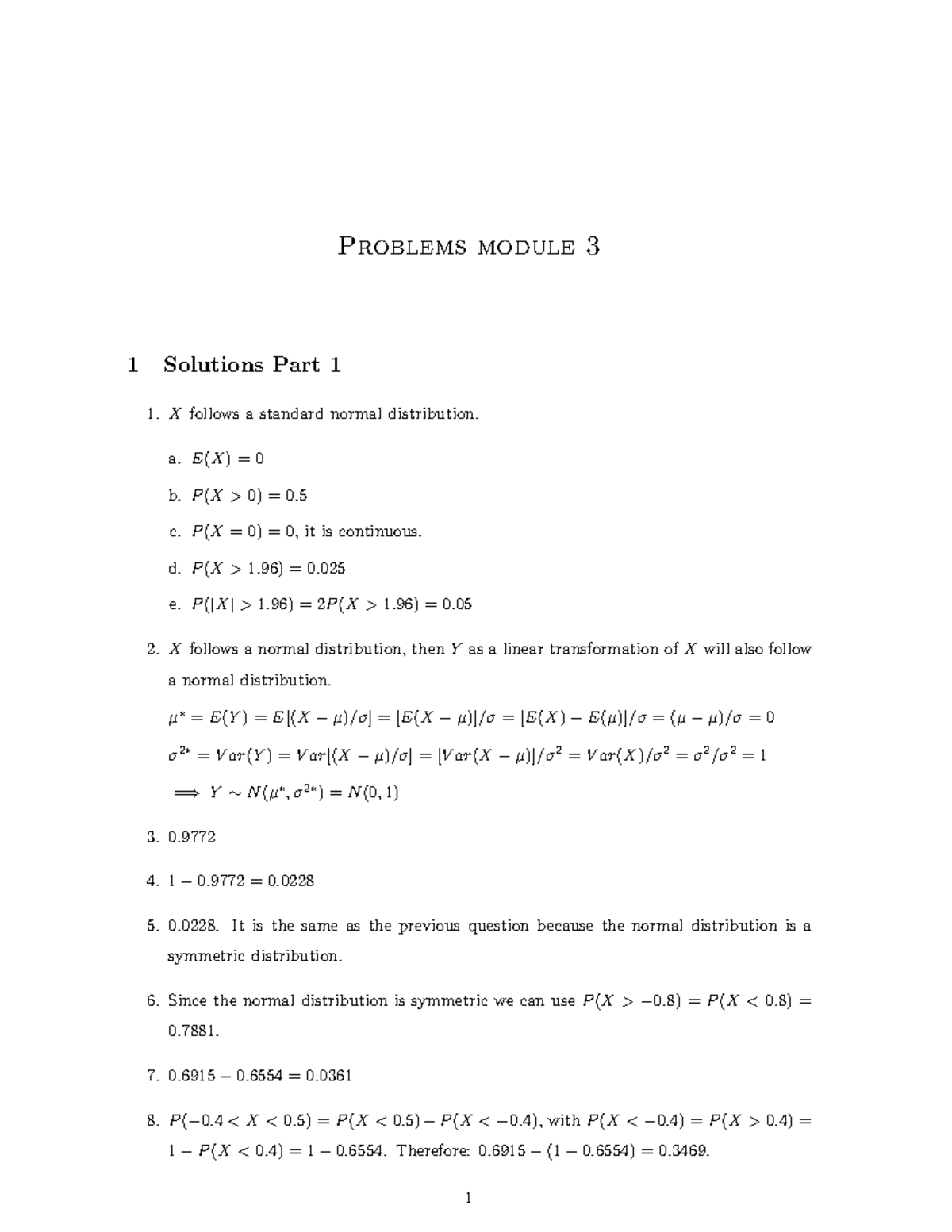 Solutions module 3 - Lösningar modul 3 - ekonometri - Problems module 3 1 Solutions Part 1 X ...