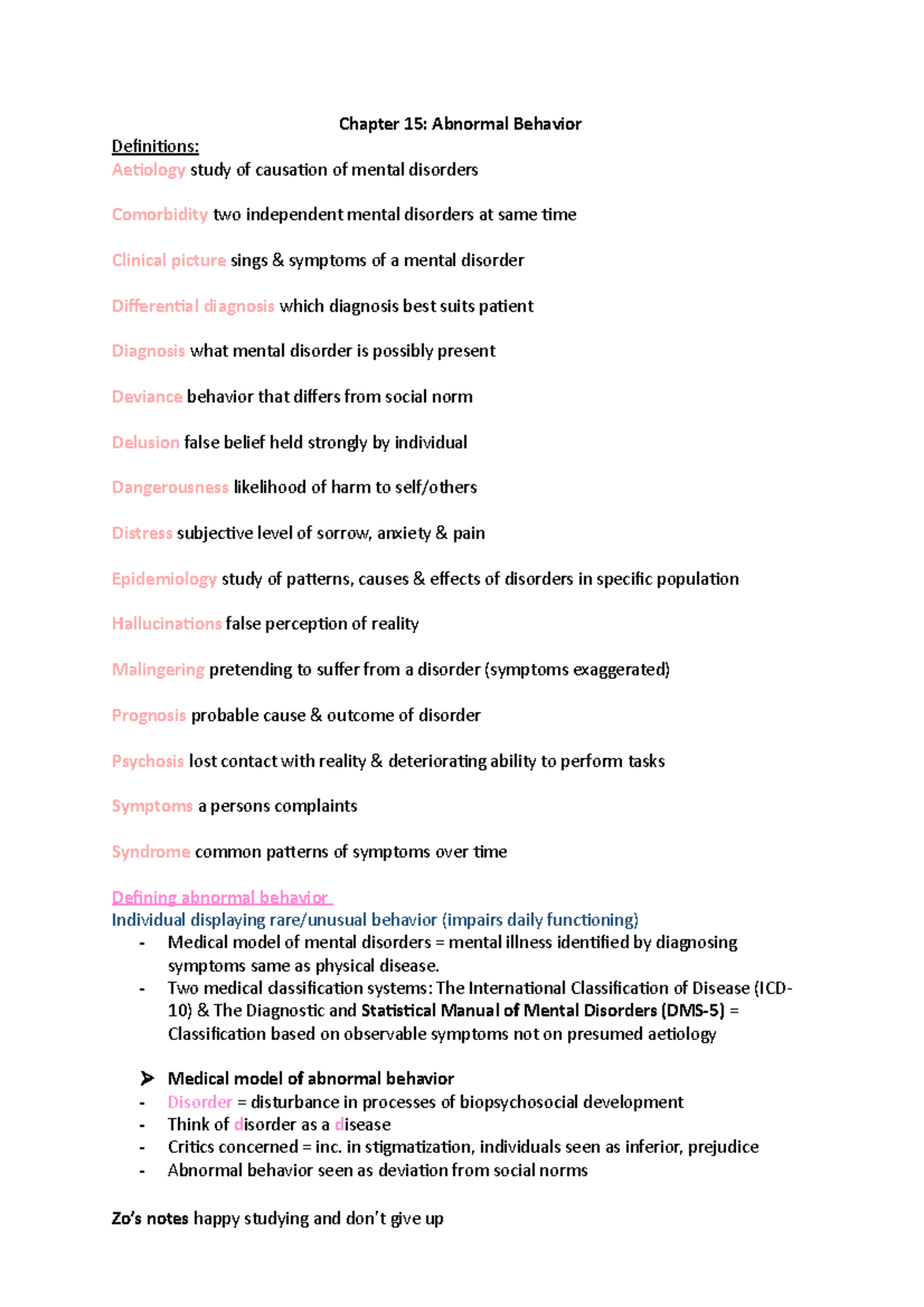 Chapter 15 psychology ZO - Chapter 15: Abnormal Behavior Definitions ...