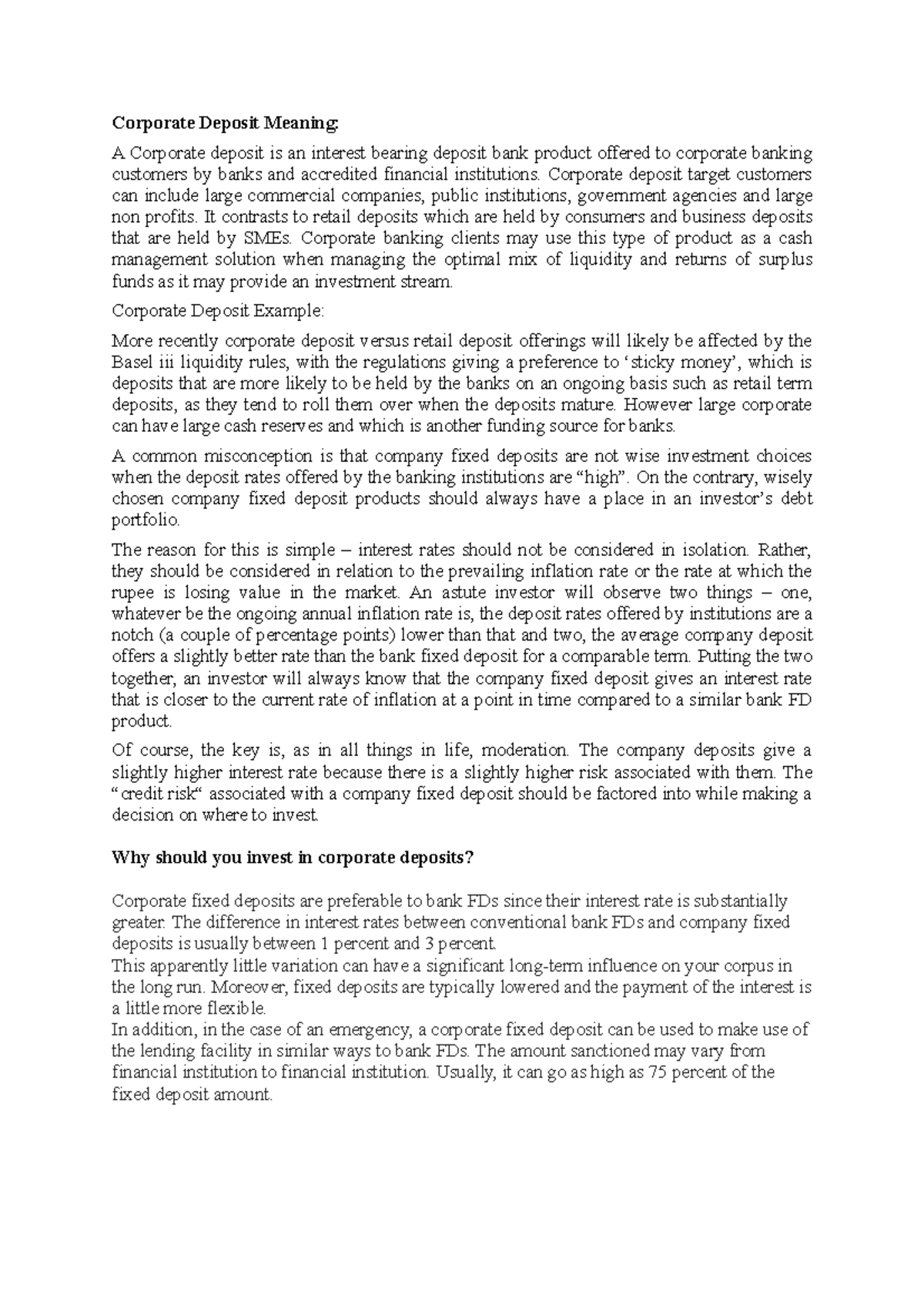 Corporate Deposit Meaning - Corporate deposit target customers can ...