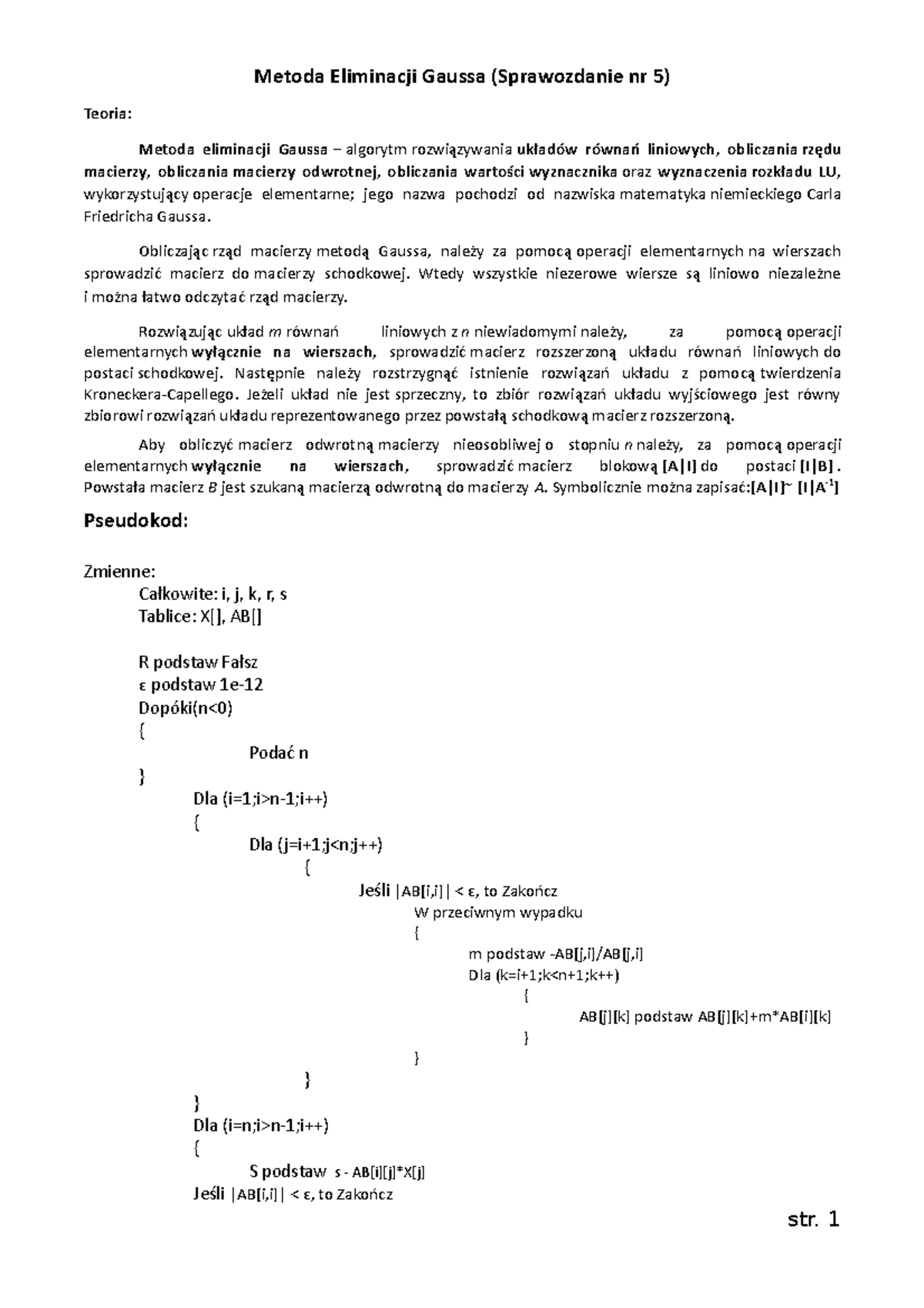 Metoda Eliminacji Gaussa - Obliczając rząd macierzy metodą Gaussa ...