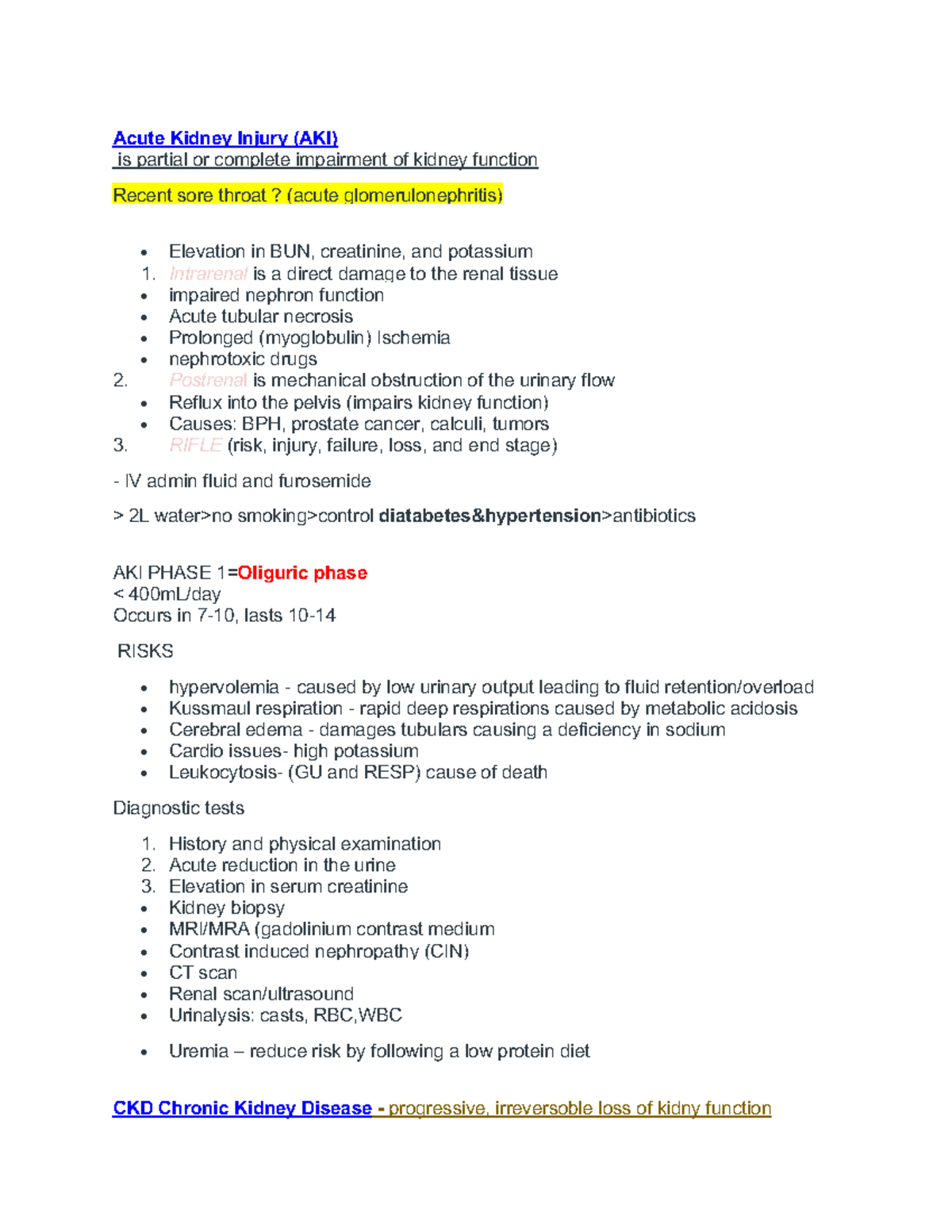 N201 W7 Kidney Study Guide - Acute Kidney Injury (AKI) is partial or ...