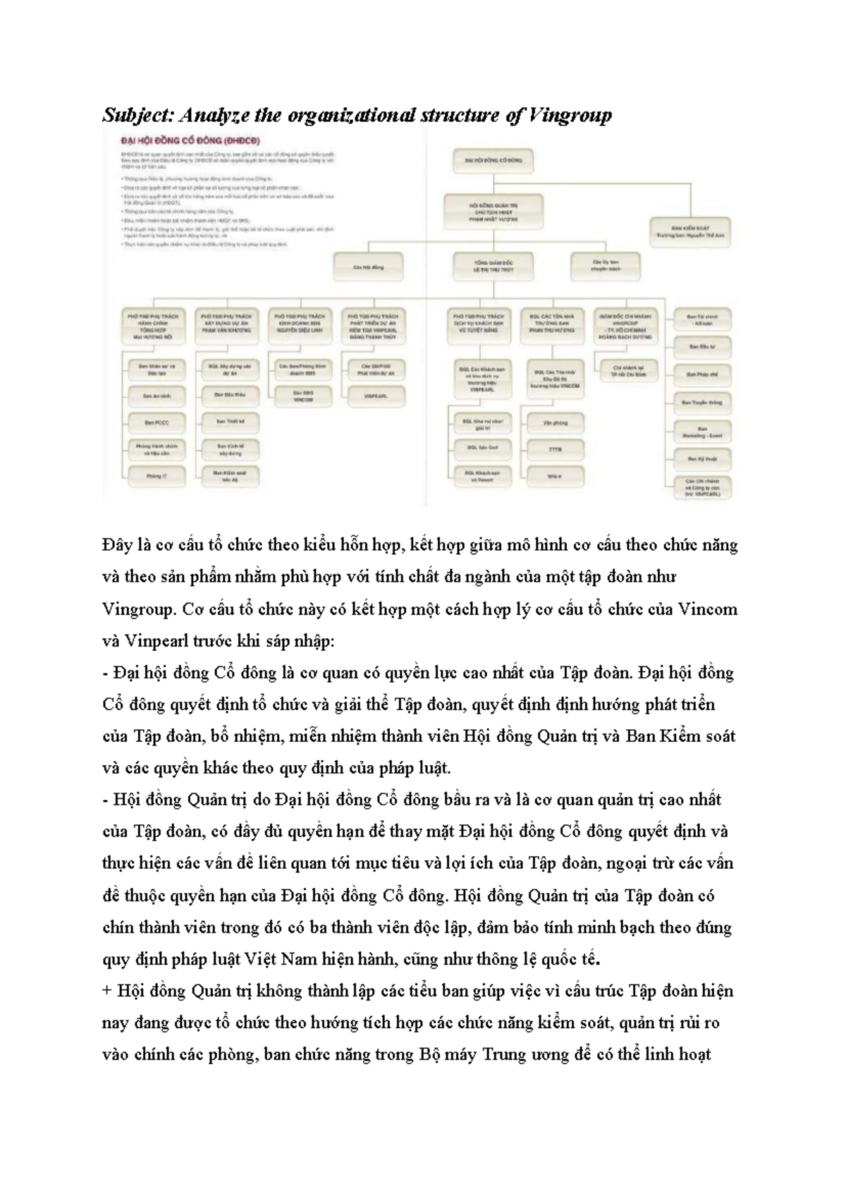 BTVN-QTLH-T1 - Subject: Analyze the organizational structure of ...