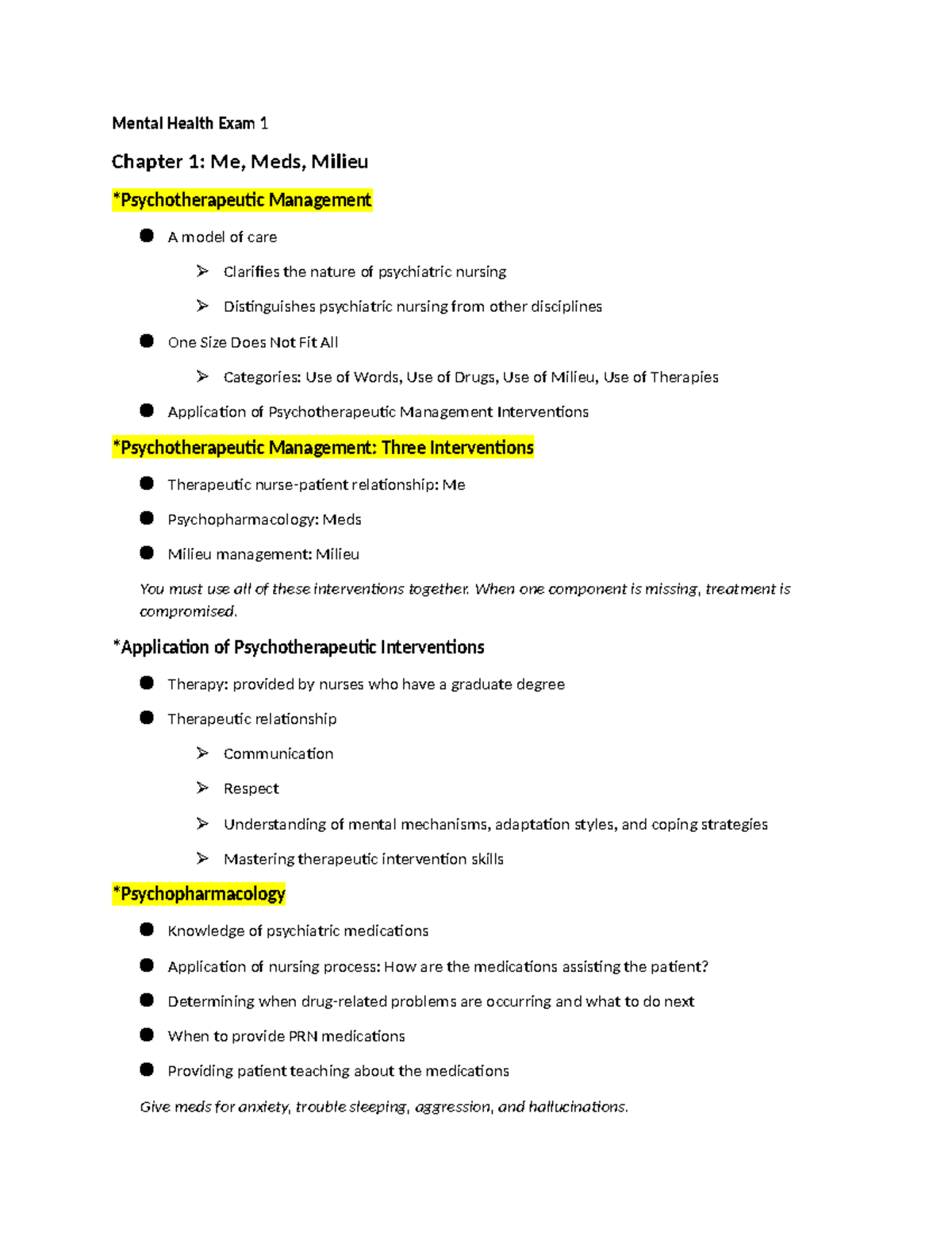 Mental Health Exam 1 - study guide for exam 1 - Mental Health Exam 1 ...