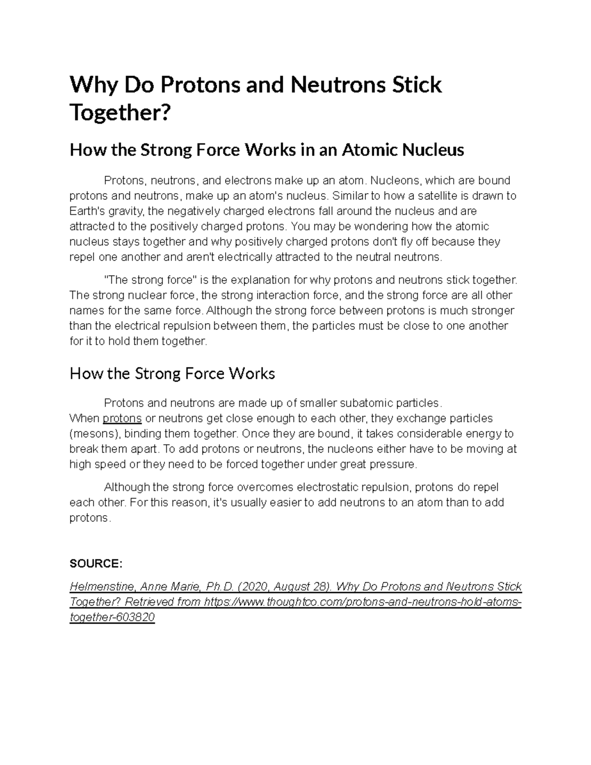 Why Do Protons and Neutrons Stick Together - Module - Chem 114 - Why Do ...