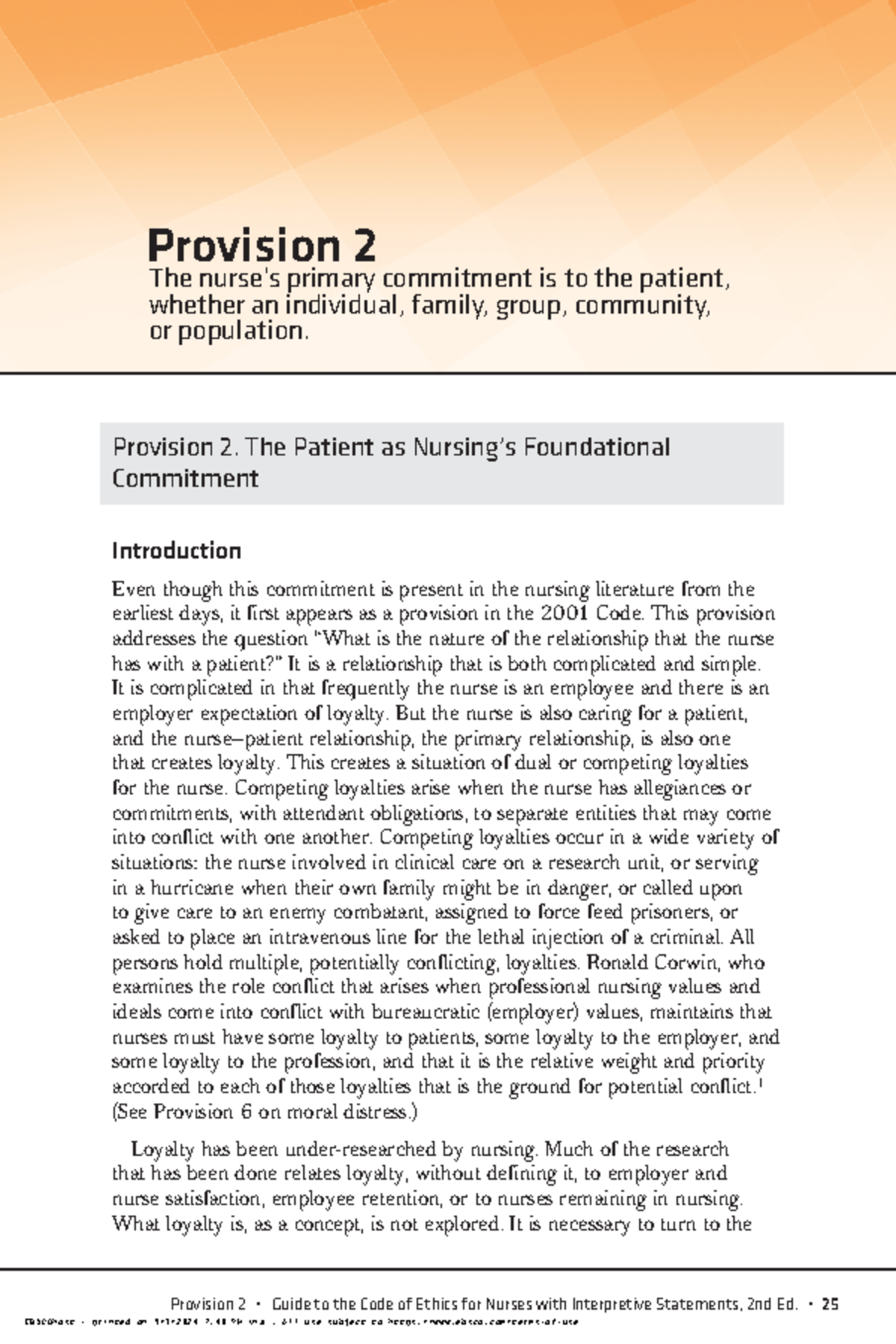 Provision 2 - Provision 2 • Guide to the Code of Ethics for Nurses with ...