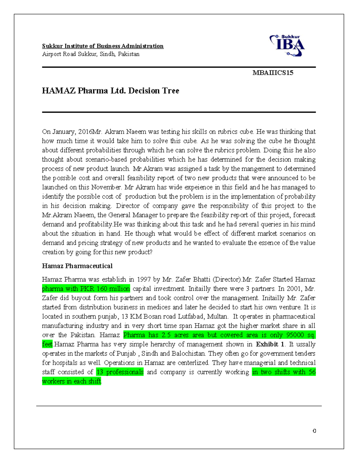 Hamaz Pharma decision Tree update - Sukkur Institute of Business ...