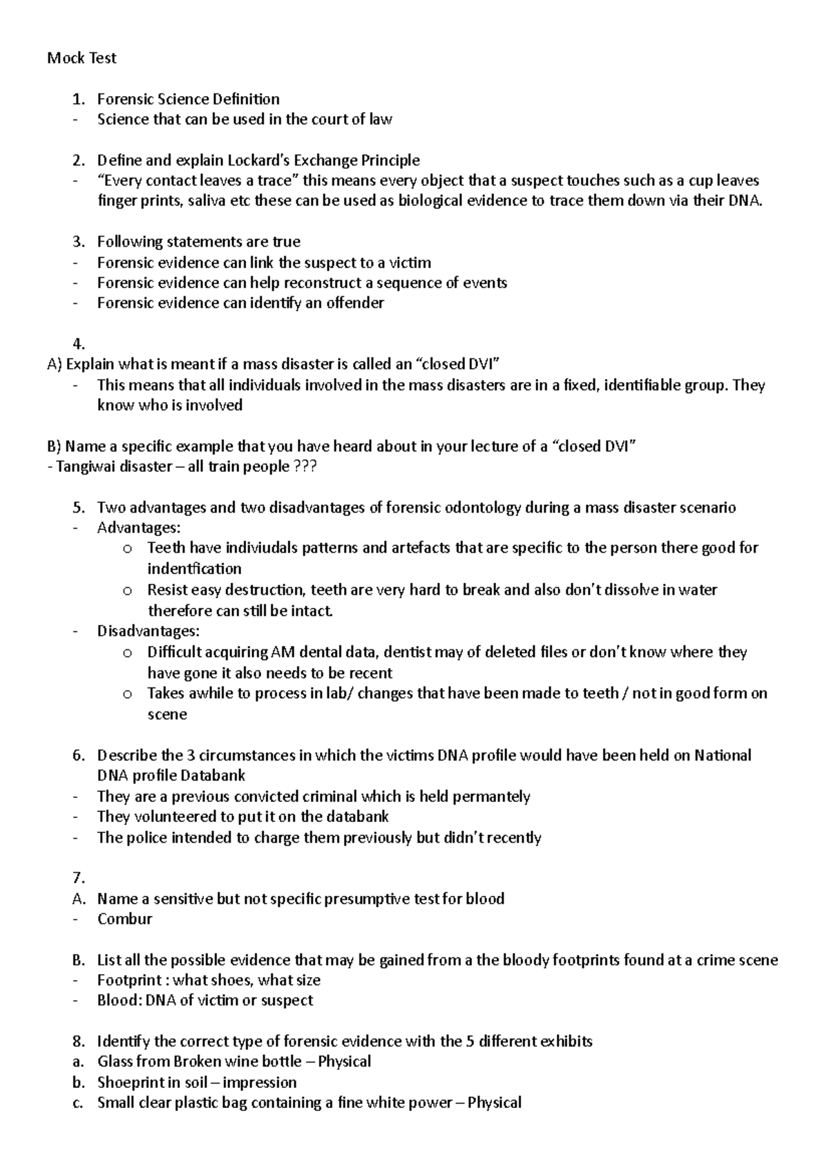 Mock Test FORB - practice test answers - Mock Test Forensic Science ...