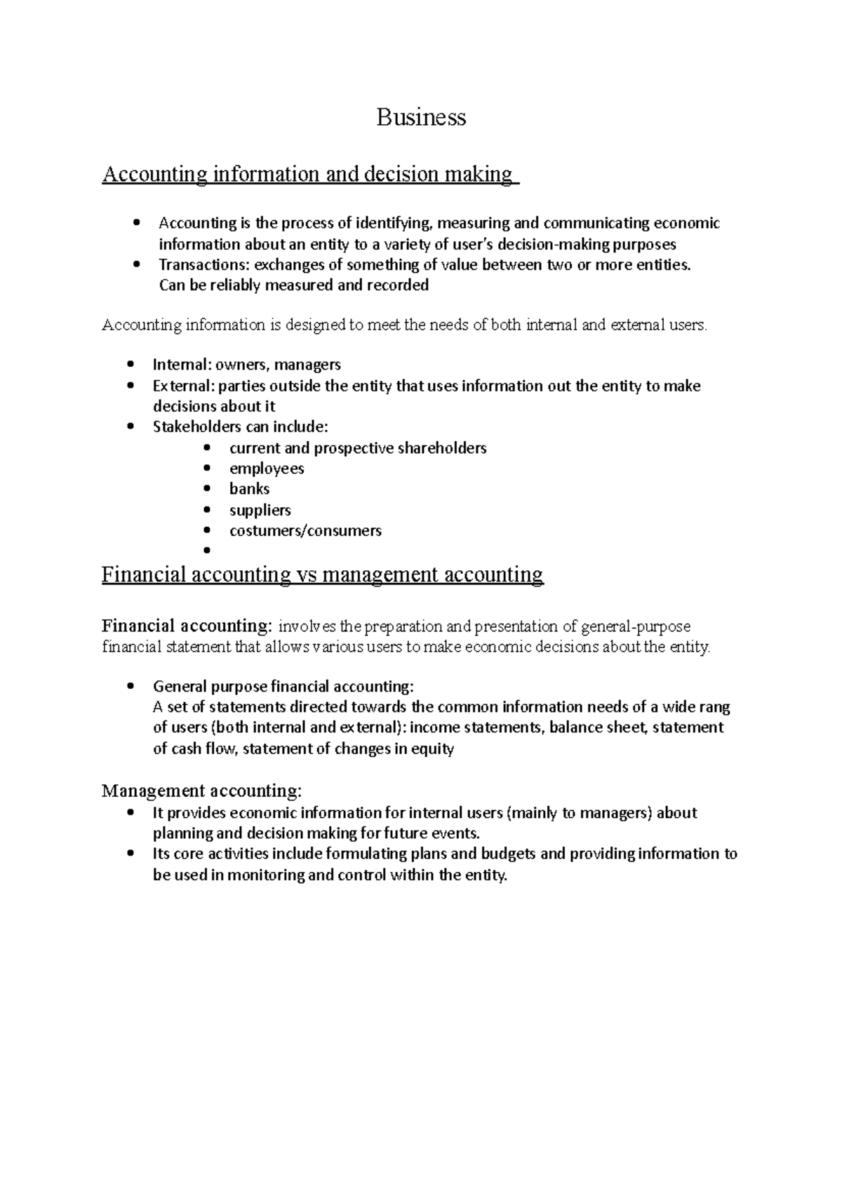 Business - Business Accounting information and decision making ...
