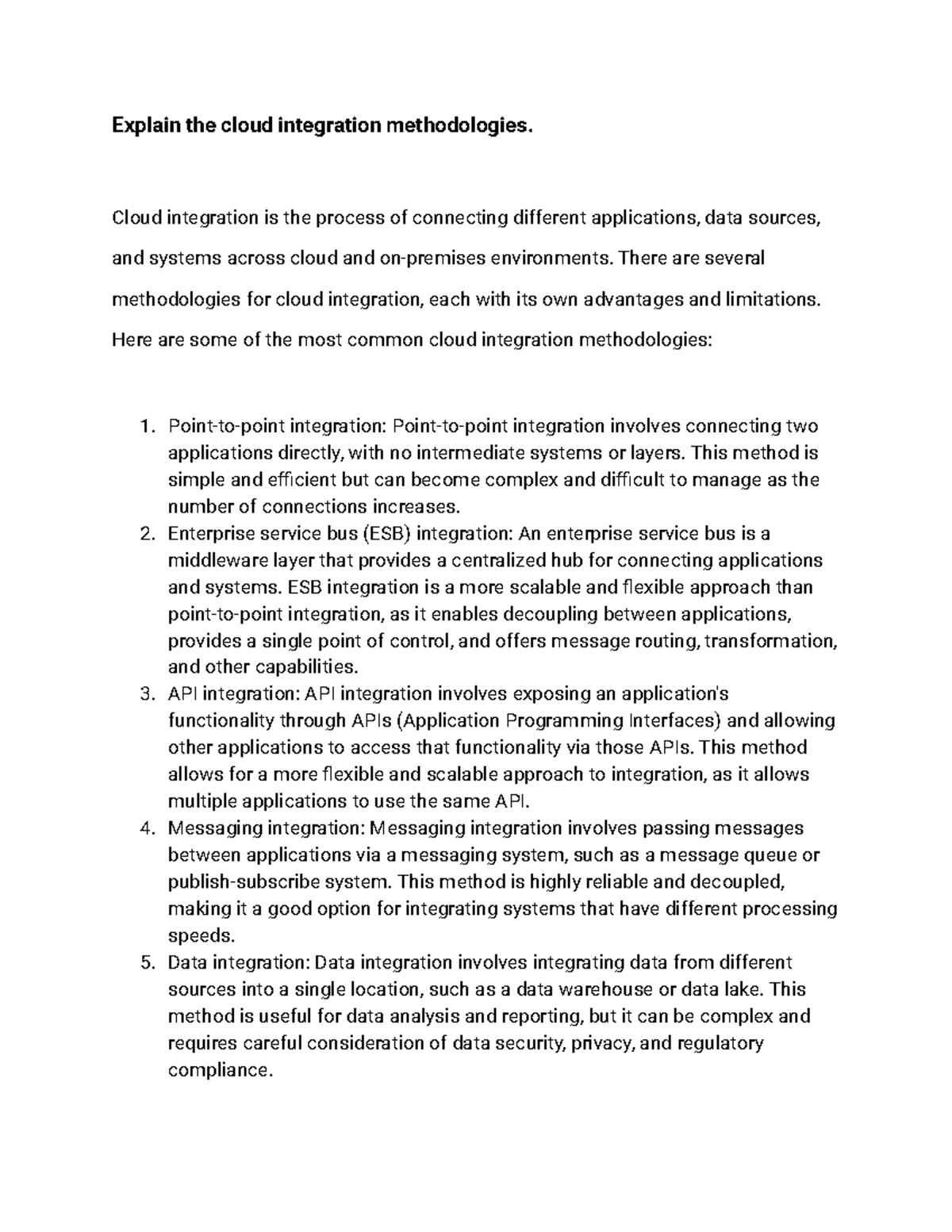 Explain the cloud integrationmethodologies - Explain the cloud ...