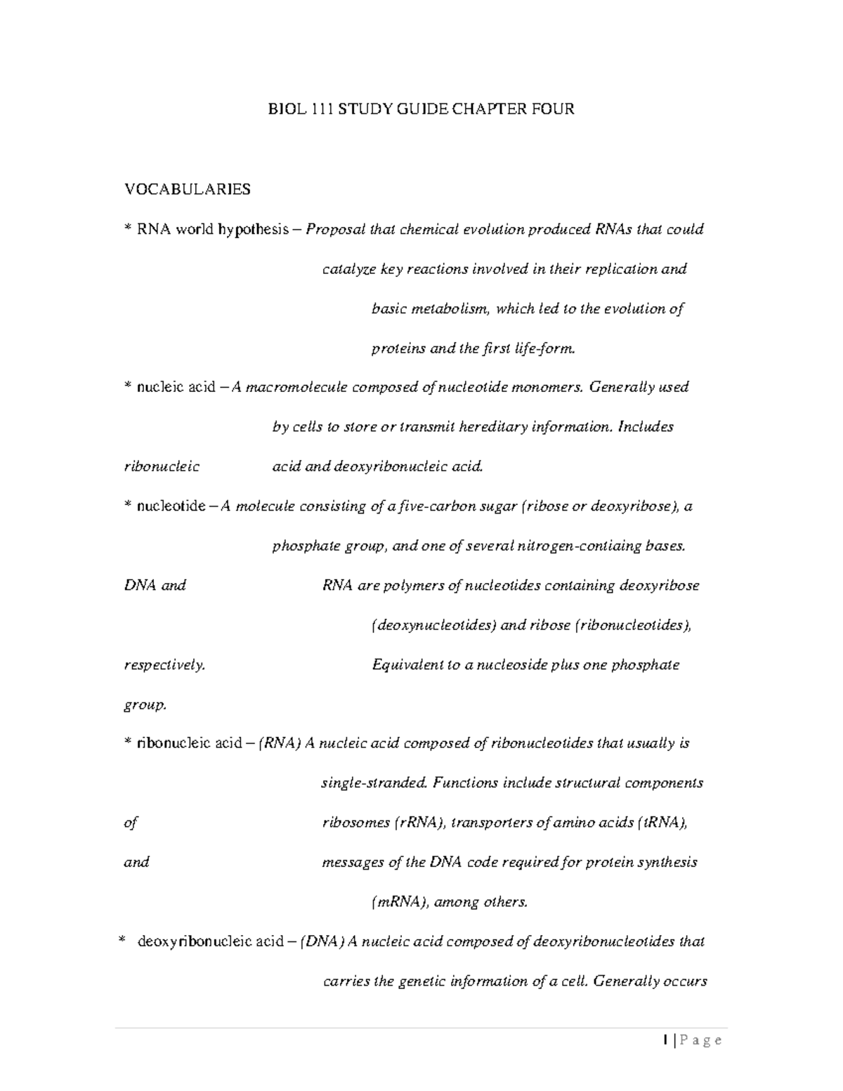 BIOL 111 Study Guide Chapter FOUR - BIOL 111 STUDY GUIDE CHAPTER FOUR ...