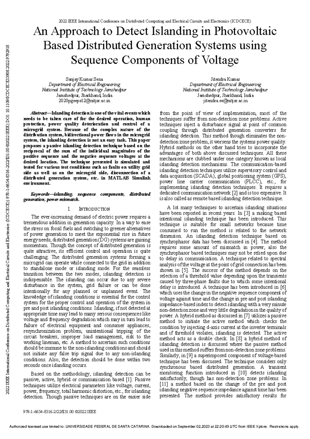 An Approach To Detect Islanding In Photovoltaic Based Distributed