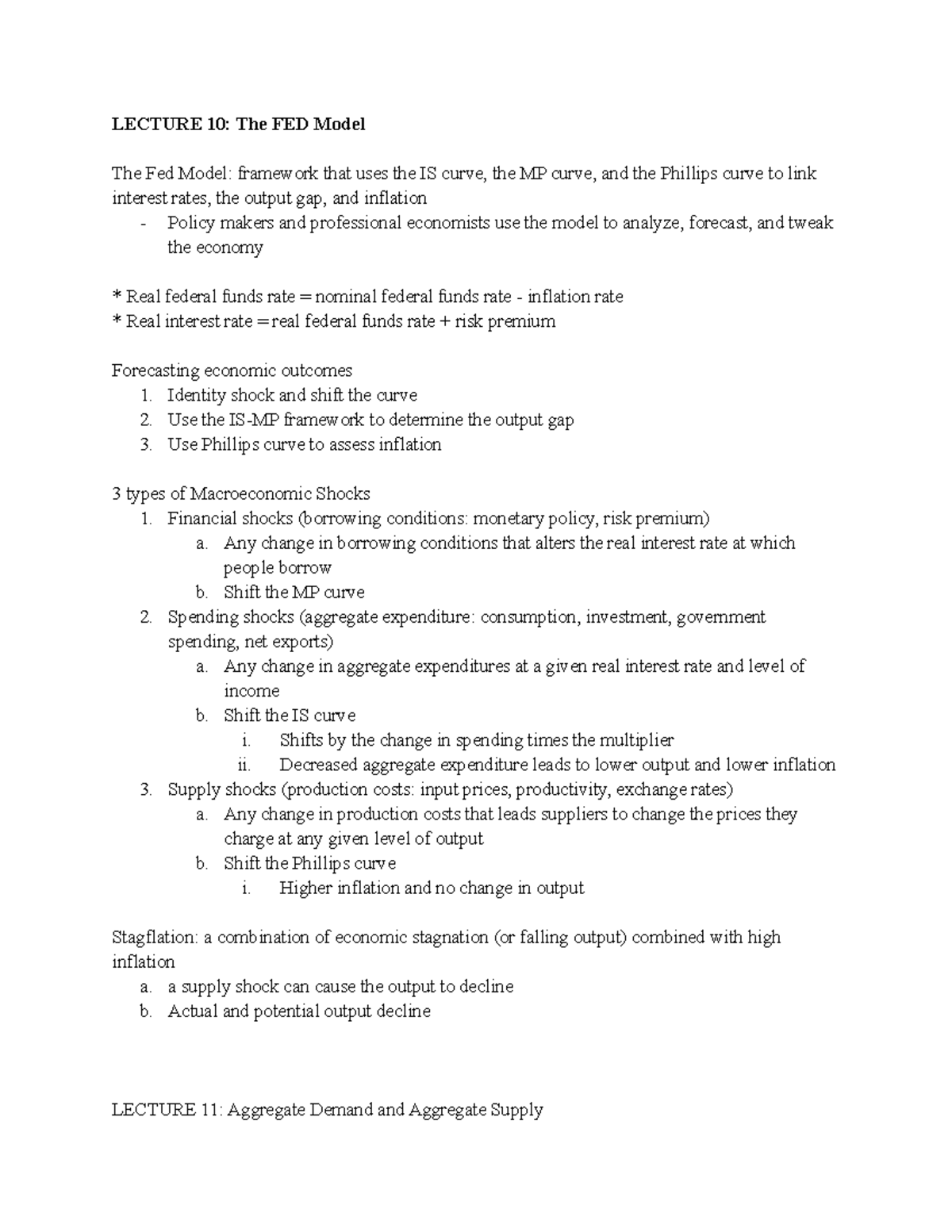 Macro Last Two Lectures - LECTURE 10: The FED Model The Fed Model ...