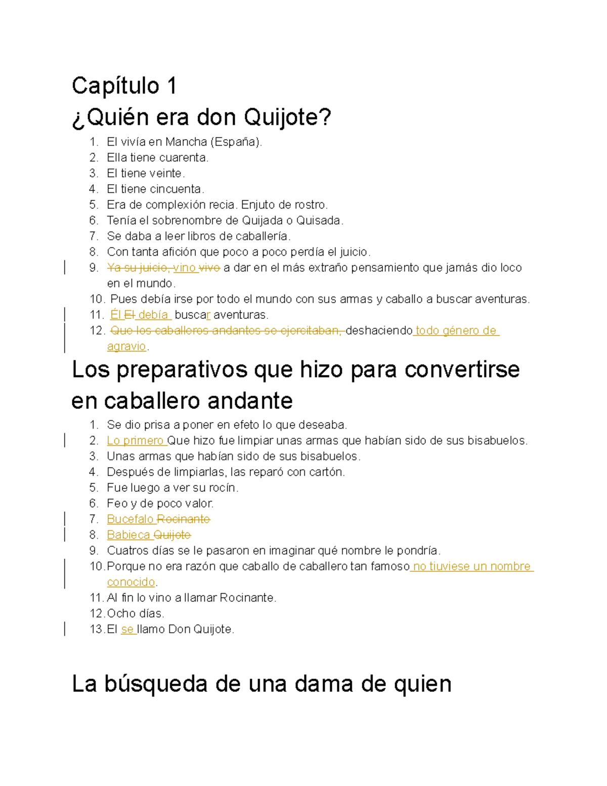 Espanol preguntas - Spanish notes - Capítulo 1 ¿Quién era don Quijote ...