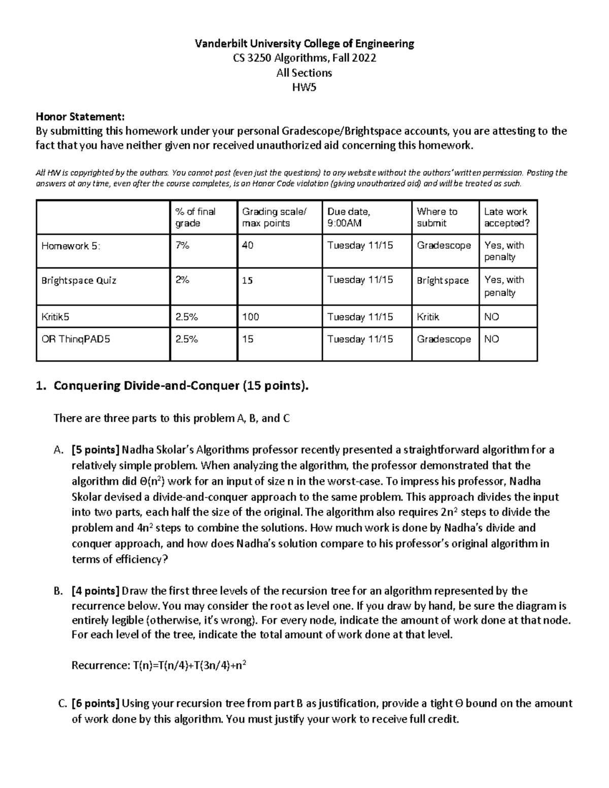 Cs3250 Hw5 F22 It Is The Homework 5 Assignment Details Vanderbilt University College Of