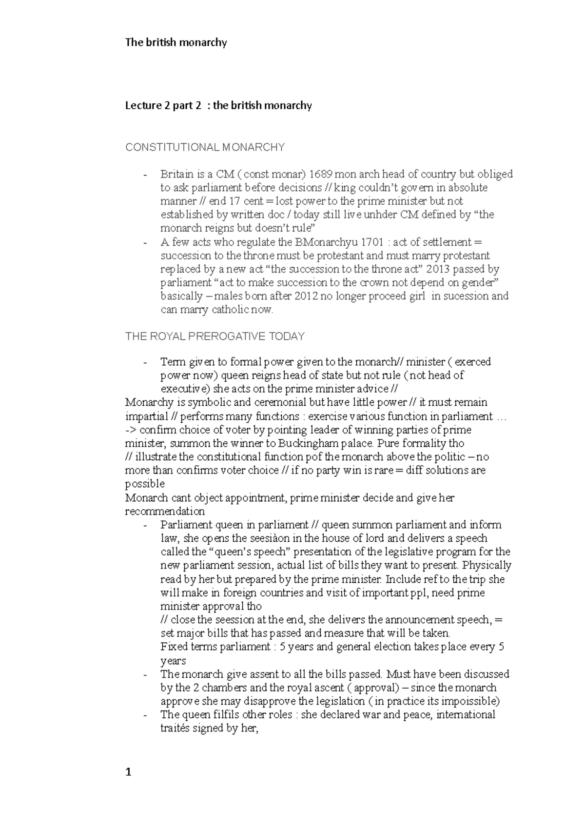 Lecture 2 part 2 English - The british monarchy Lecture 2 part 2 : the ...