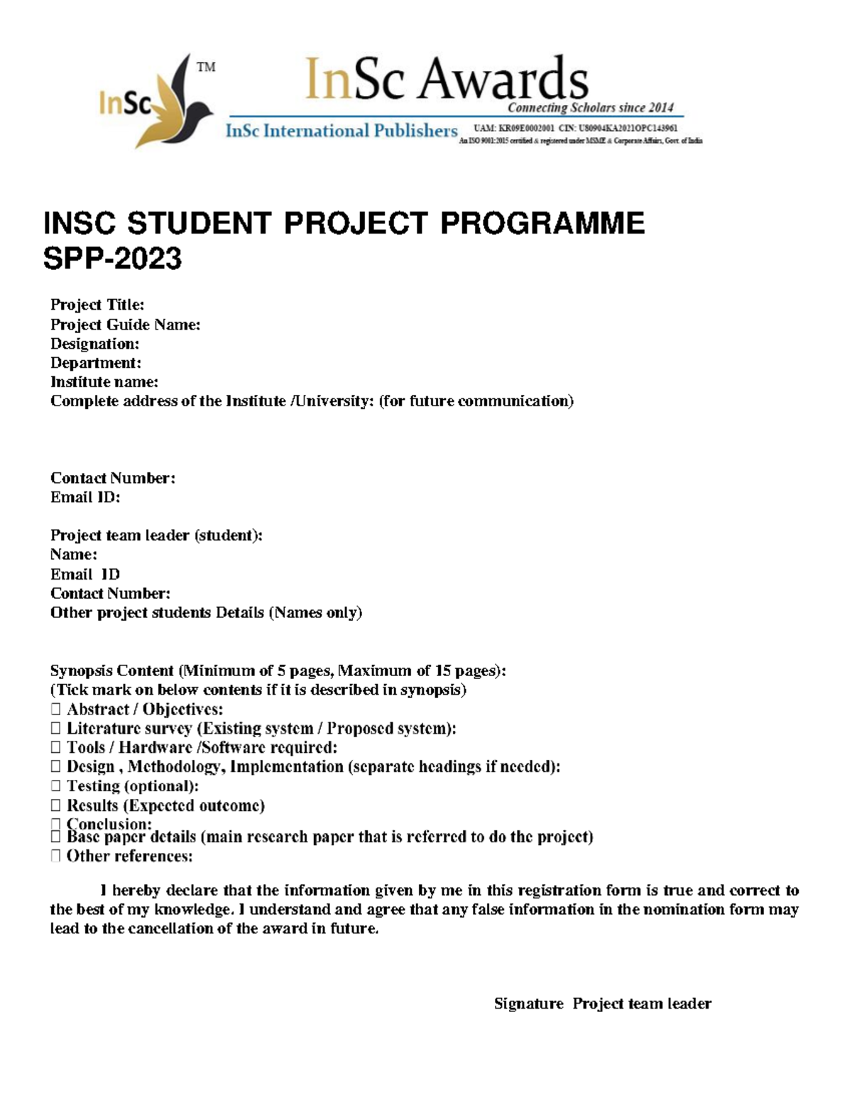 Student Project of the Year563bd2cd60d88f 2023 - INSC STUDENT PROJECT PROGRAMME SPP- 2023 ...