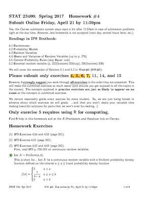 Statistics PSet Exercises 5,11 - Statistics PSet 4, Exercises 5 and 11 ...