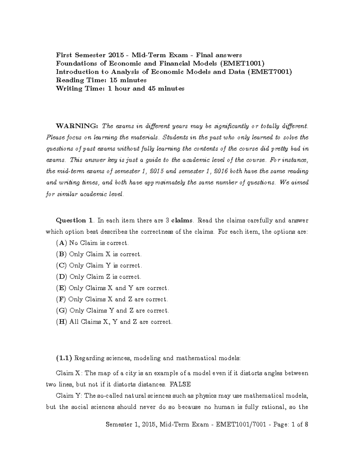 Sample/practice exam 2015, questions and answers - First Semester 2015 ...