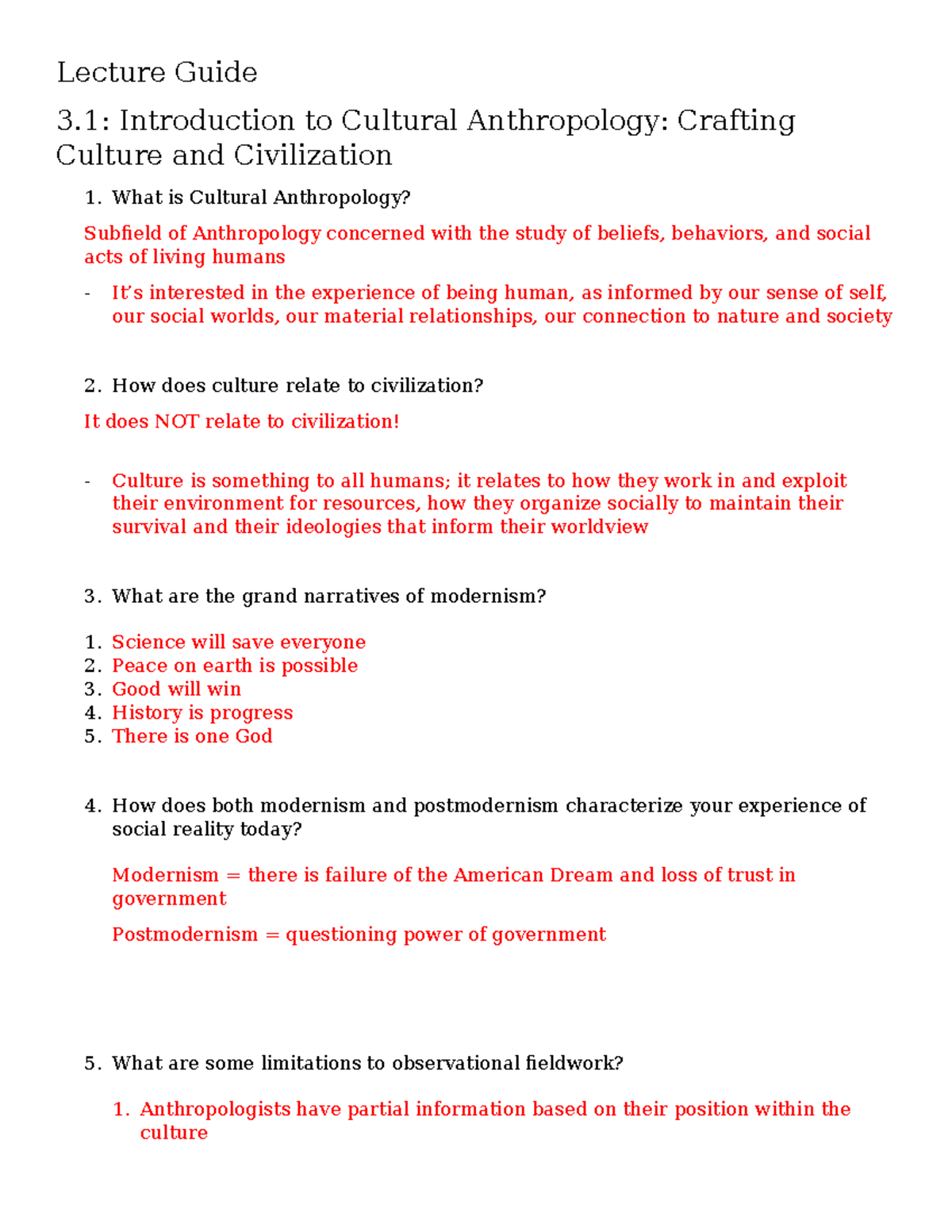 3.1 Crafting Culture and Civilization - Lecture Guide 3: Introduction ...