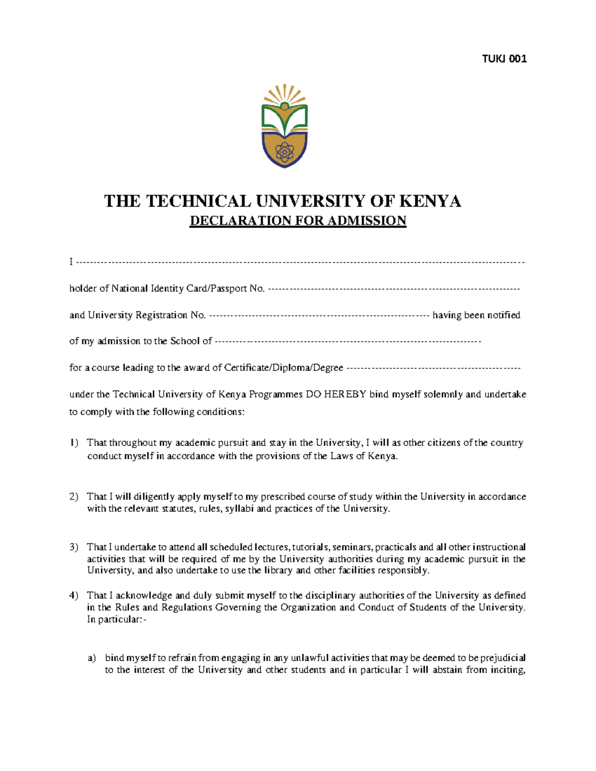 Student-declaration - declaration notes - TUKJ 001 THE TECHNICAL ...