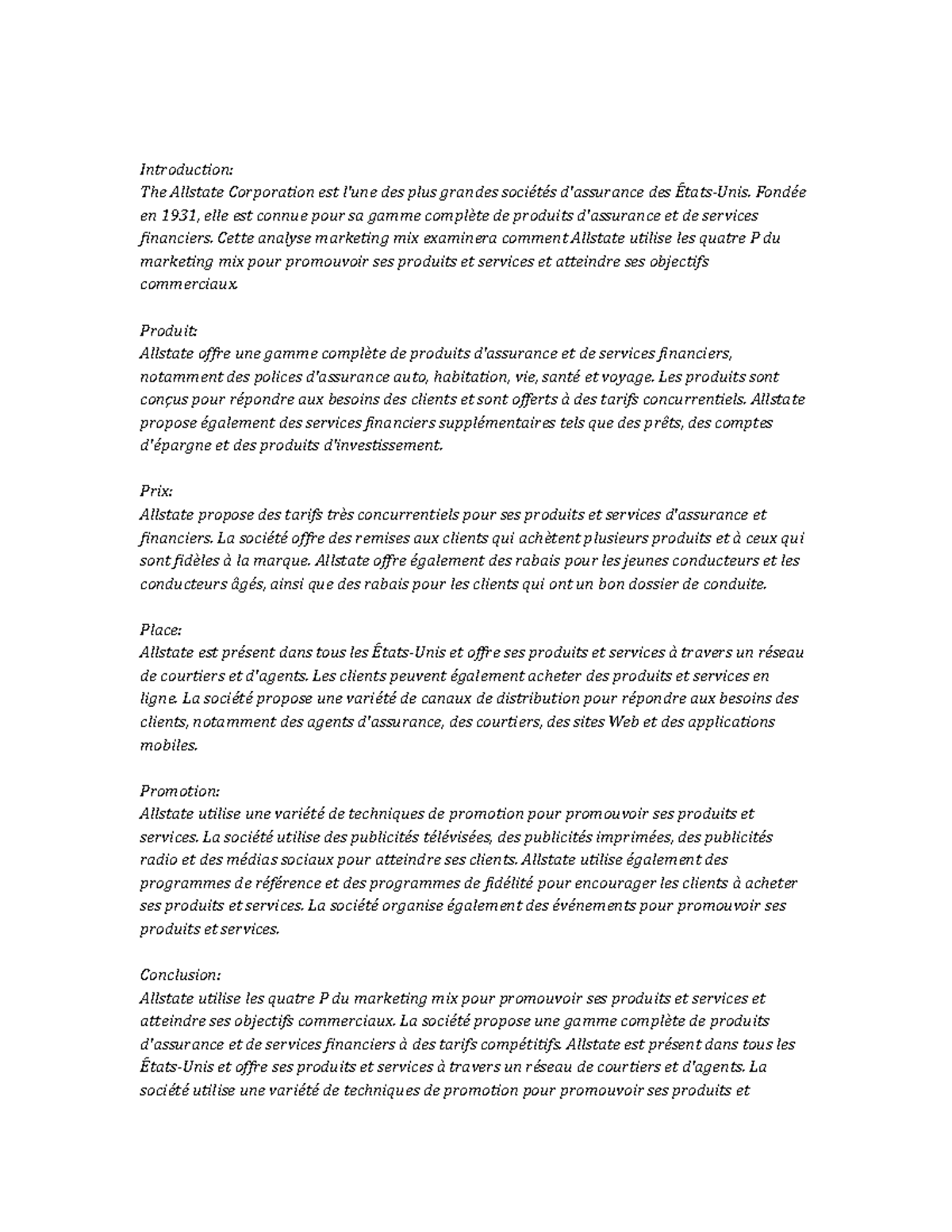 The Allstate Corporation; marketing mix - Introduction: The Allstate ...