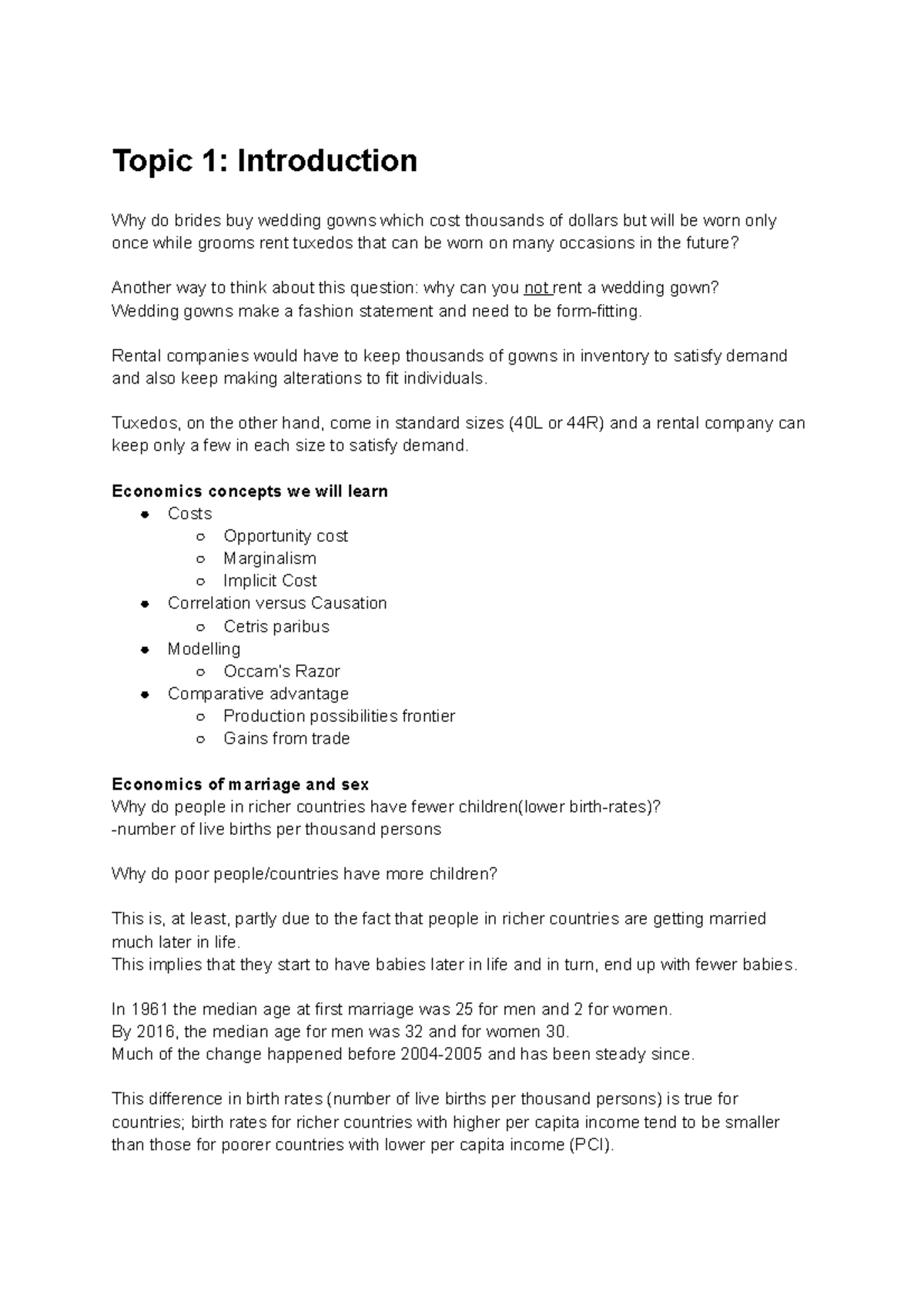 ECON 151 Notes - Topic 1: Introduction to Economics - Topic 1 ...