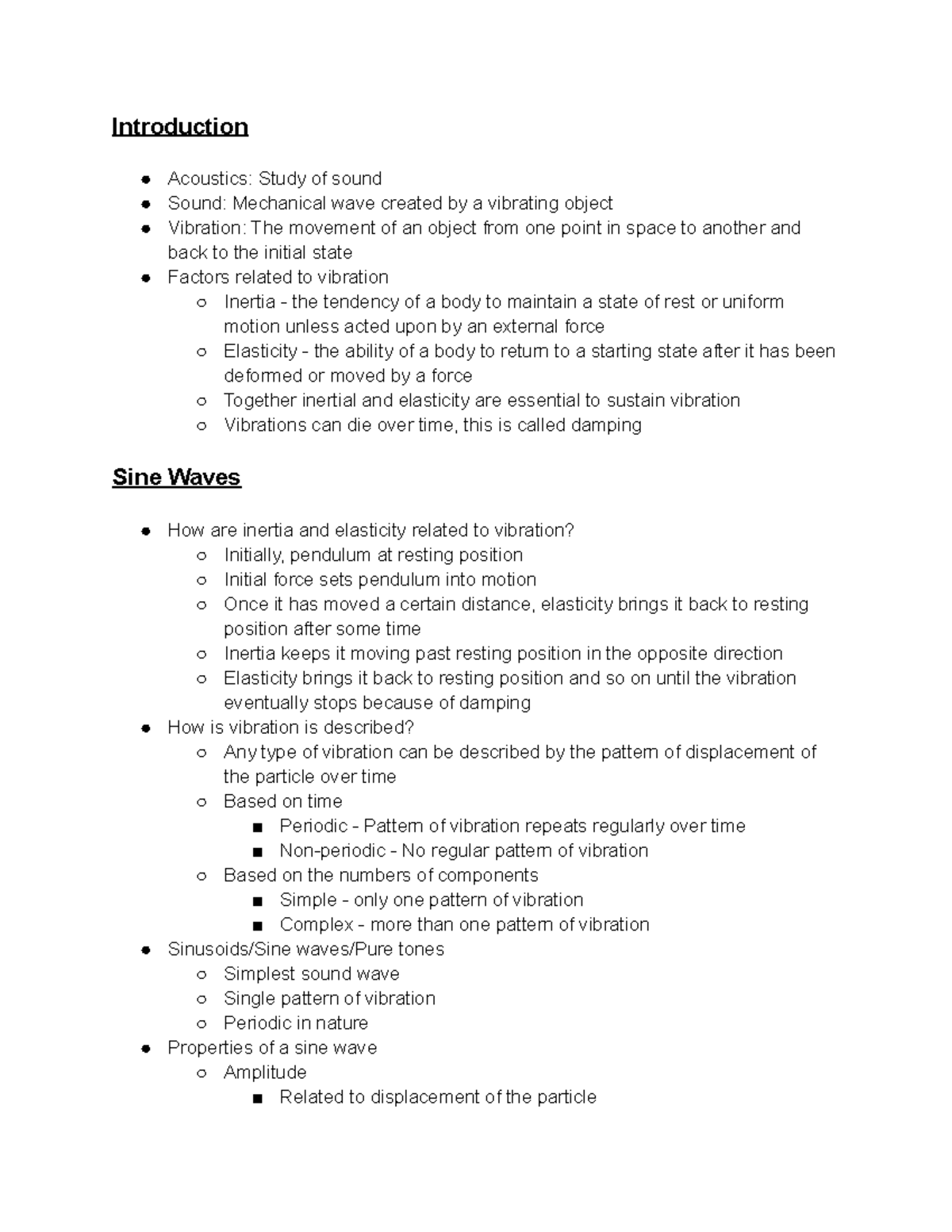 Hearing Science Notes - Introduction Acoustics: Study of sound Sound ...