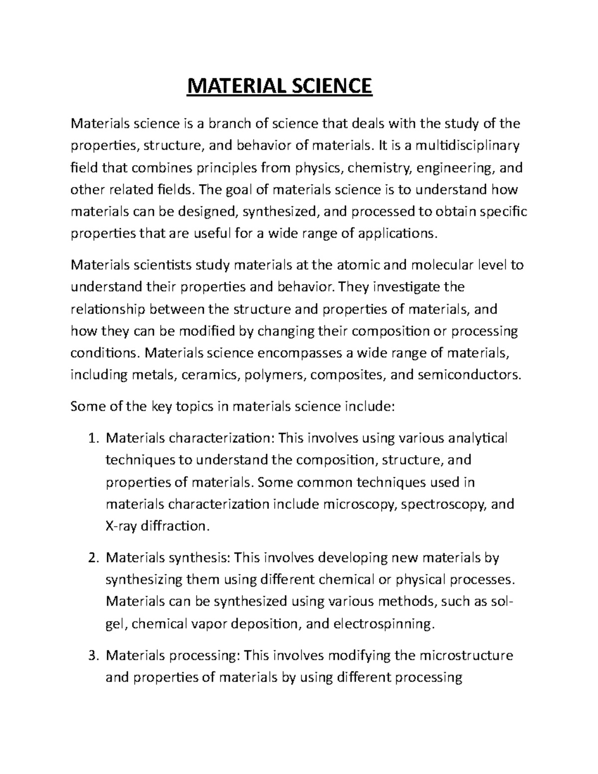 Material Science MATERIAL SCIENCE Materials Science Is A Branch Of material-science-material-science-materials-science-is-a-branch-of