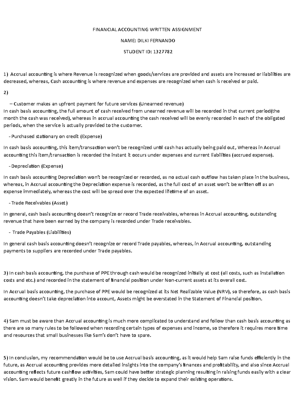 Accounting Assignment - FINANCIAL ACCOUNTING WRITTEN ASSIGNMENT NAME ...