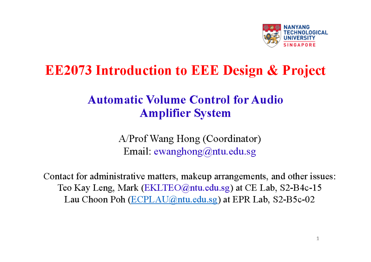 Week 1 - EE2073 Introduction to EEE Design & Project Automatic Volume ...