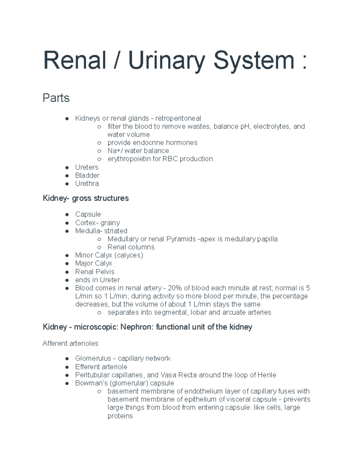 Renal System - Renal / Urinary System : Parts Kidneys or renal glands ...