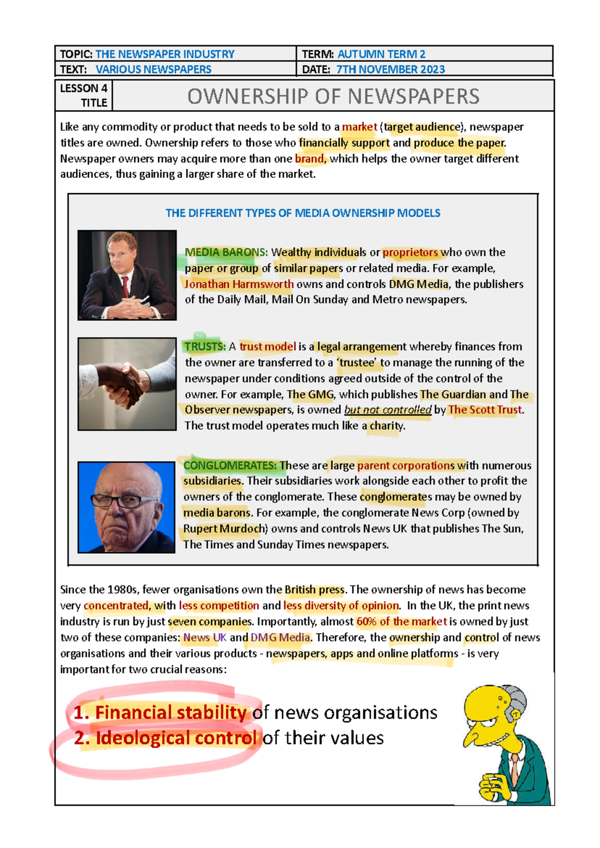 Lesson 4 Ownership Of Newspapers - TOPIC: THE NEWSPAPER INDUSTRY TERM ...