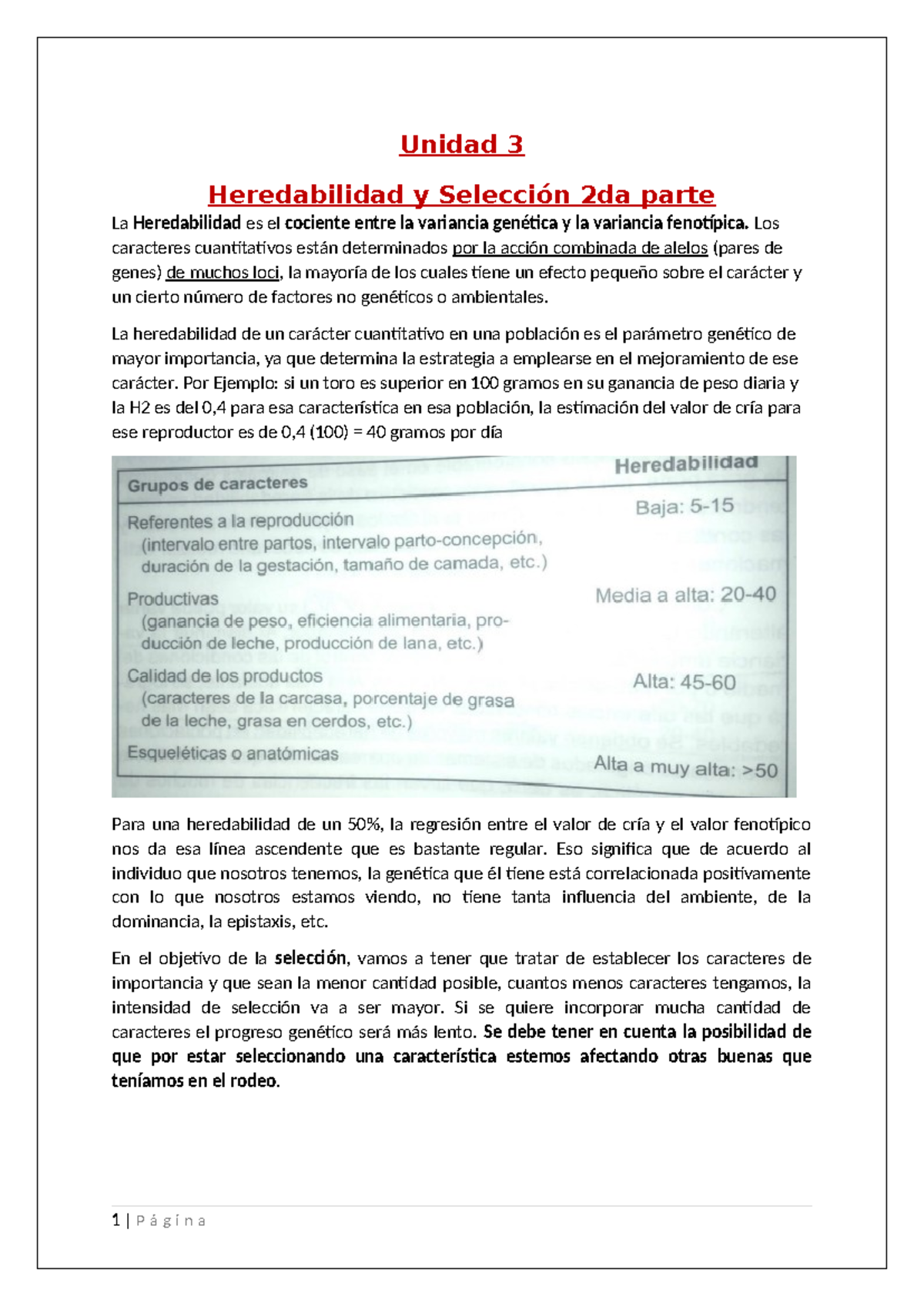 Unidad 3 - Heredabilidad y Selección 2da parte - Unidad 3 Heredabilidad y Selección 2da parte La ...