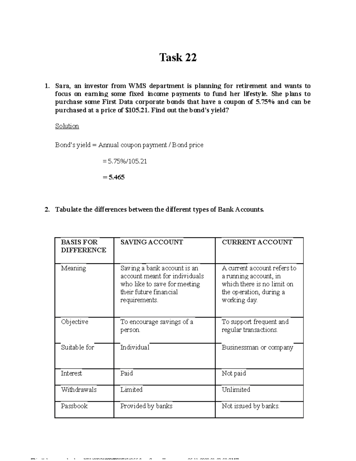 TASK 22 - Hedge Internship - Task 22 1. Sara, an investor from WMS ...