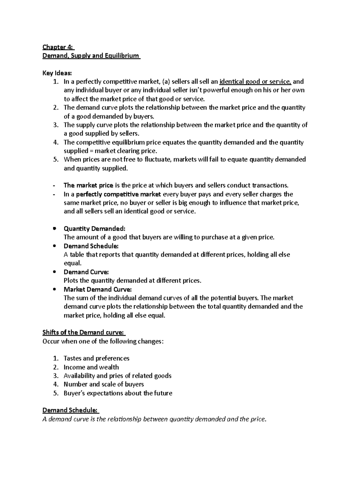 Economics - Chapter 4 - Chapter 4: Demand, Supply and Equilibrium Key ...