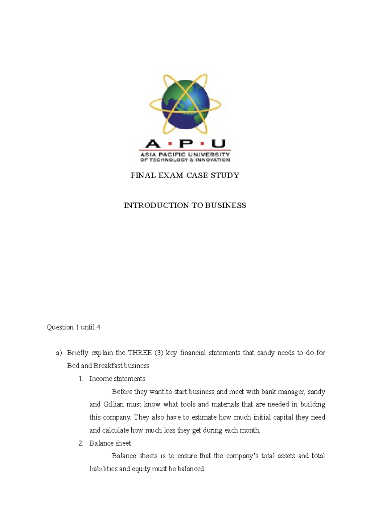 Final Exam ITB - Introduction To Business - FINAL EXAM CASE STUDY ...